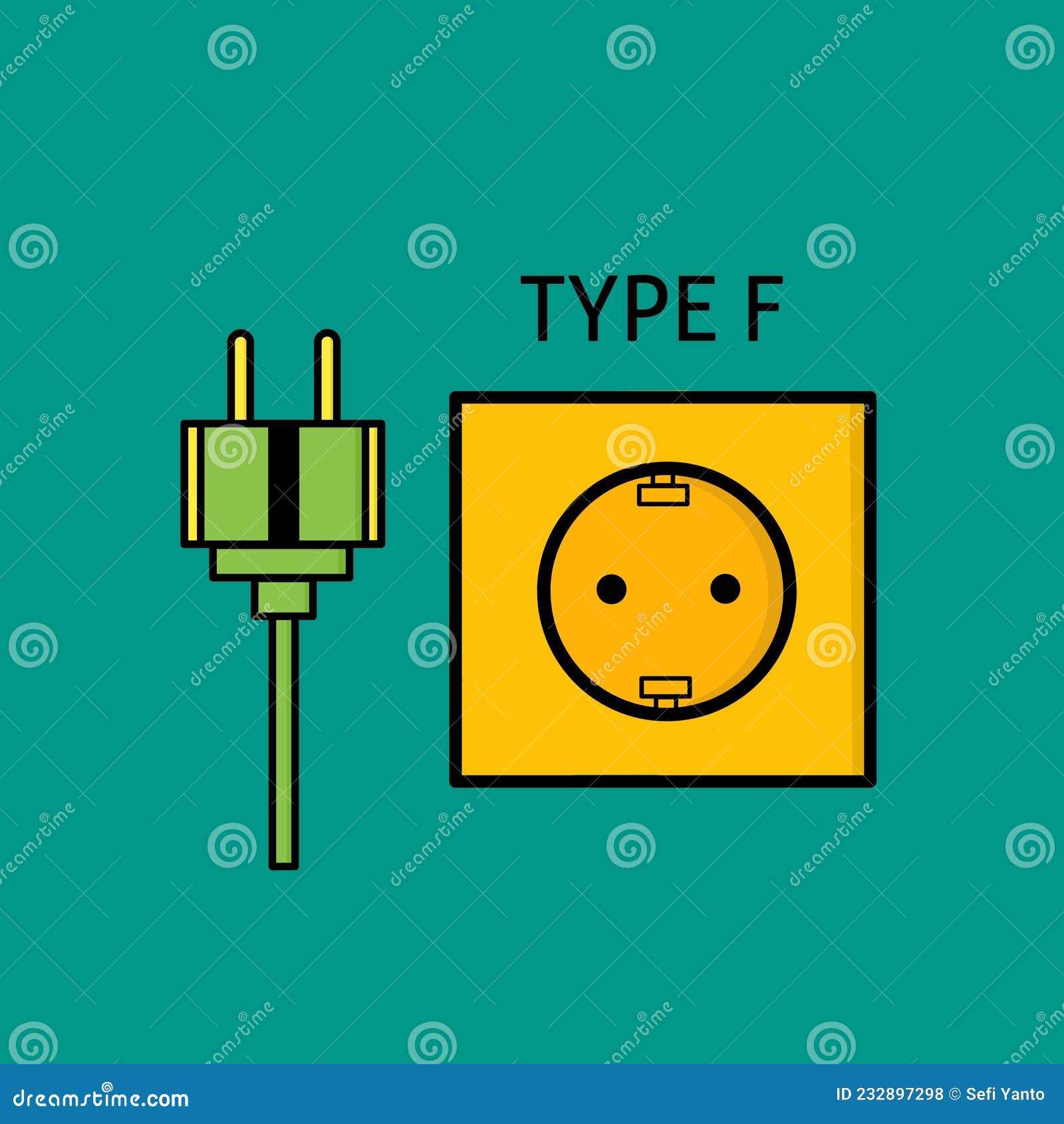 Design Type F Power Plug and Socket, Flat Design Electrical Plugs and ...