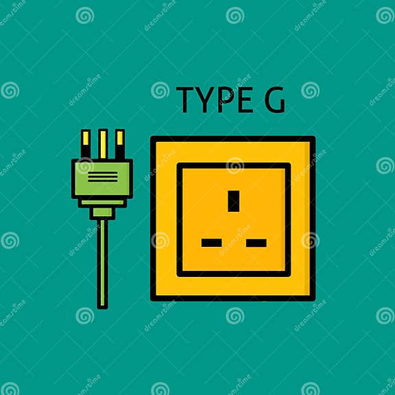 Design Type G Power Plug and Socket, Flat Design Electrical Plugs and ...