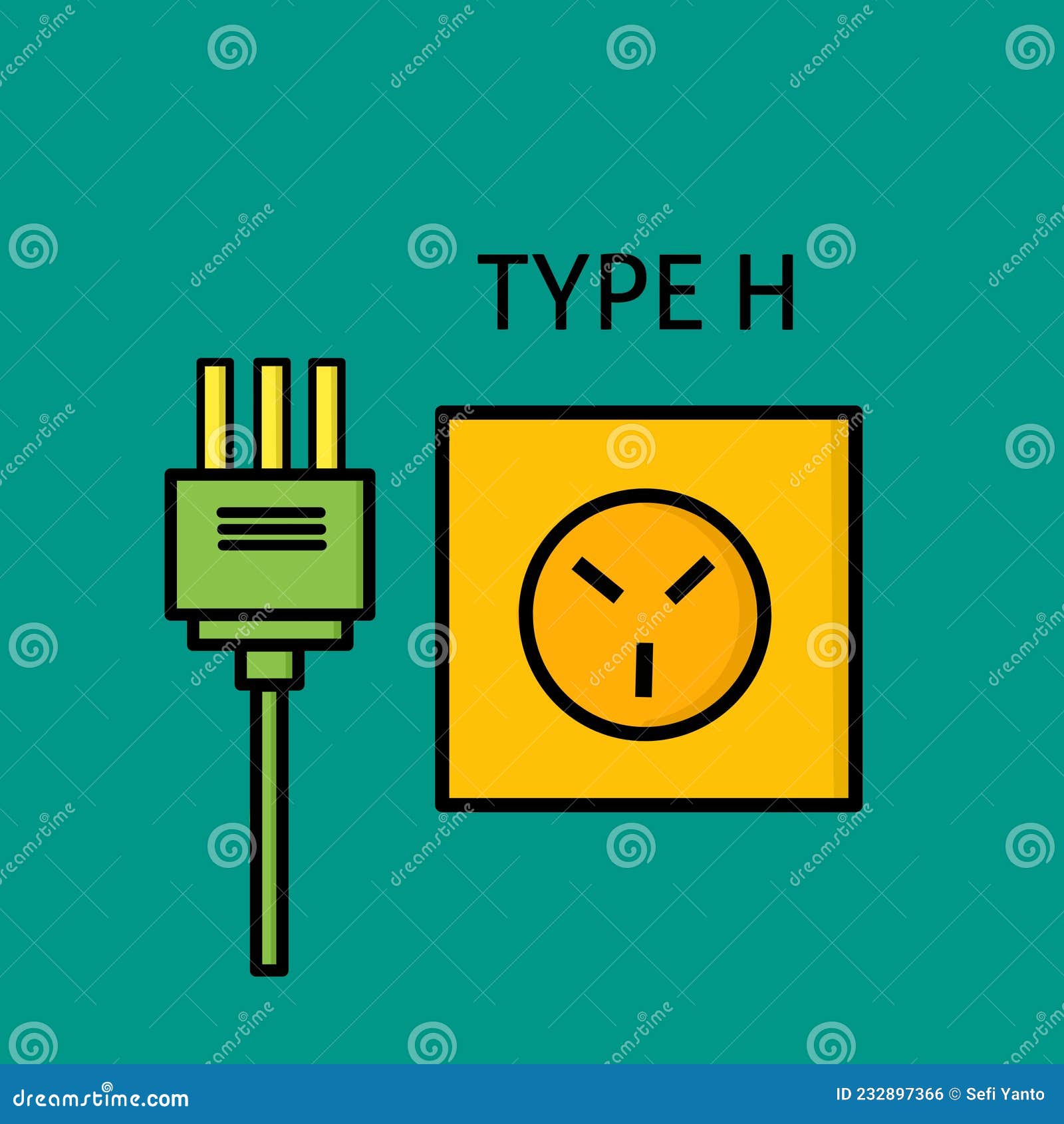 Design Type H Power Plug and Socket, Flat Design Electrical Plugs and ...