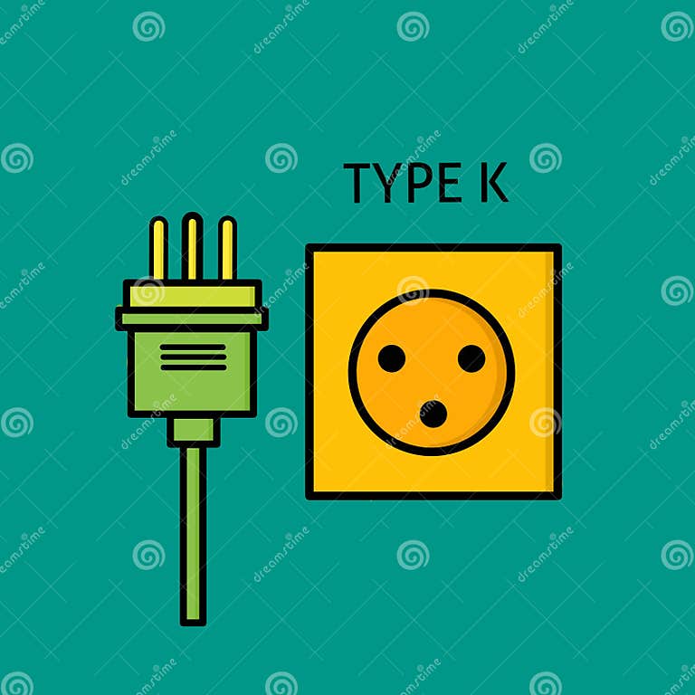 Design Type K Power Plug and Socket, Flat Design Electrical Plugs and ...