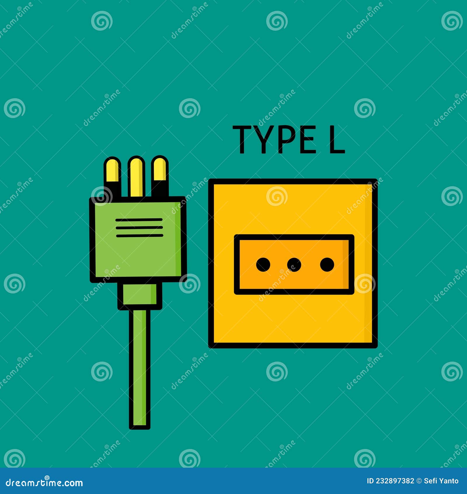 Design Type L Power Plug and Socket, Flat Design Electrical Plugs and ...