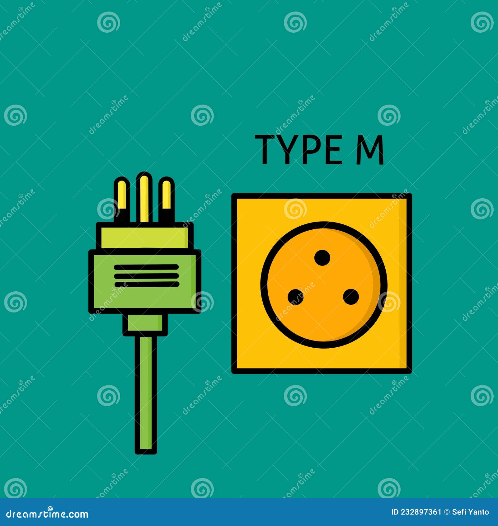 Design Type M Power Plug and Socket, Flat Design Electrical Plugs and ...