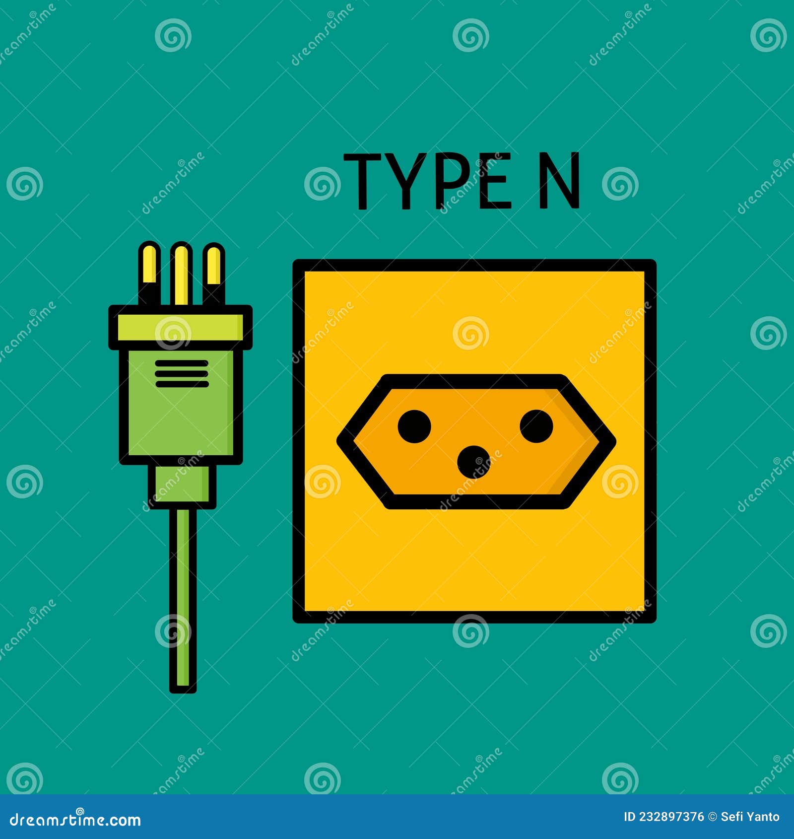 Design Type N Power Plug and Socket, Flat Design Electrical Plugs and ...