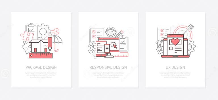 Design Types - Line Design Style Icons Set Stock Vector - Illustration ...