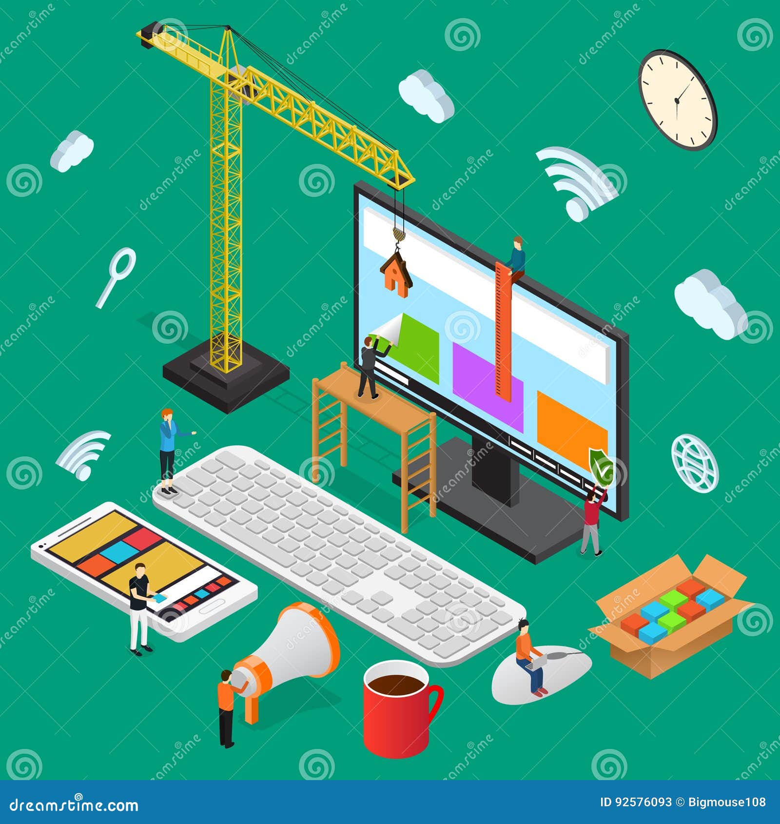 Design Usability Isometric View Witch Mobile Phone and Computer ...