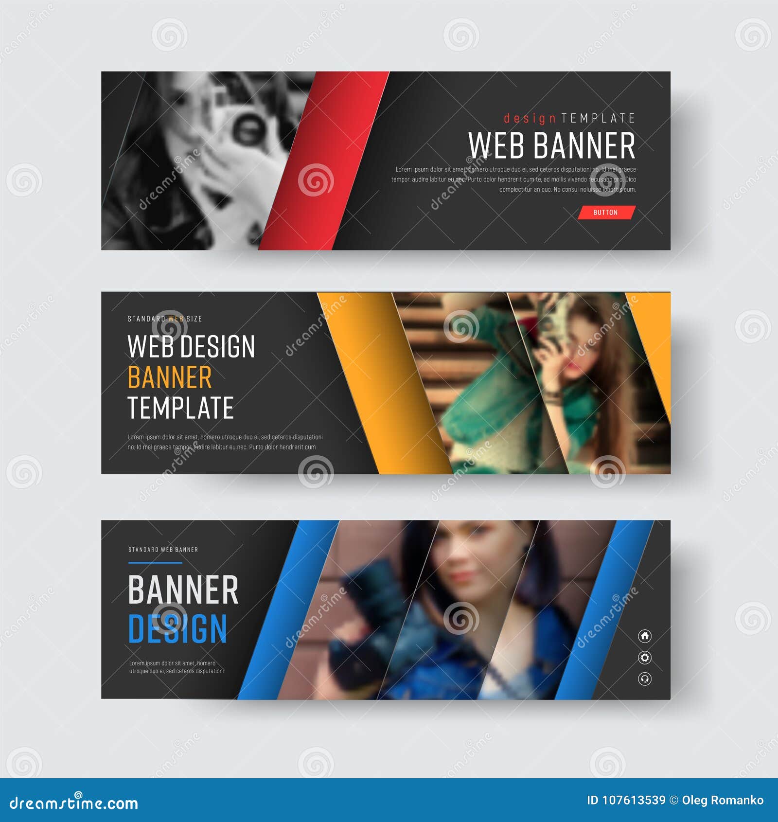 Design of Vector Black Banners with Diagonal Colored Lines and a Stock ...