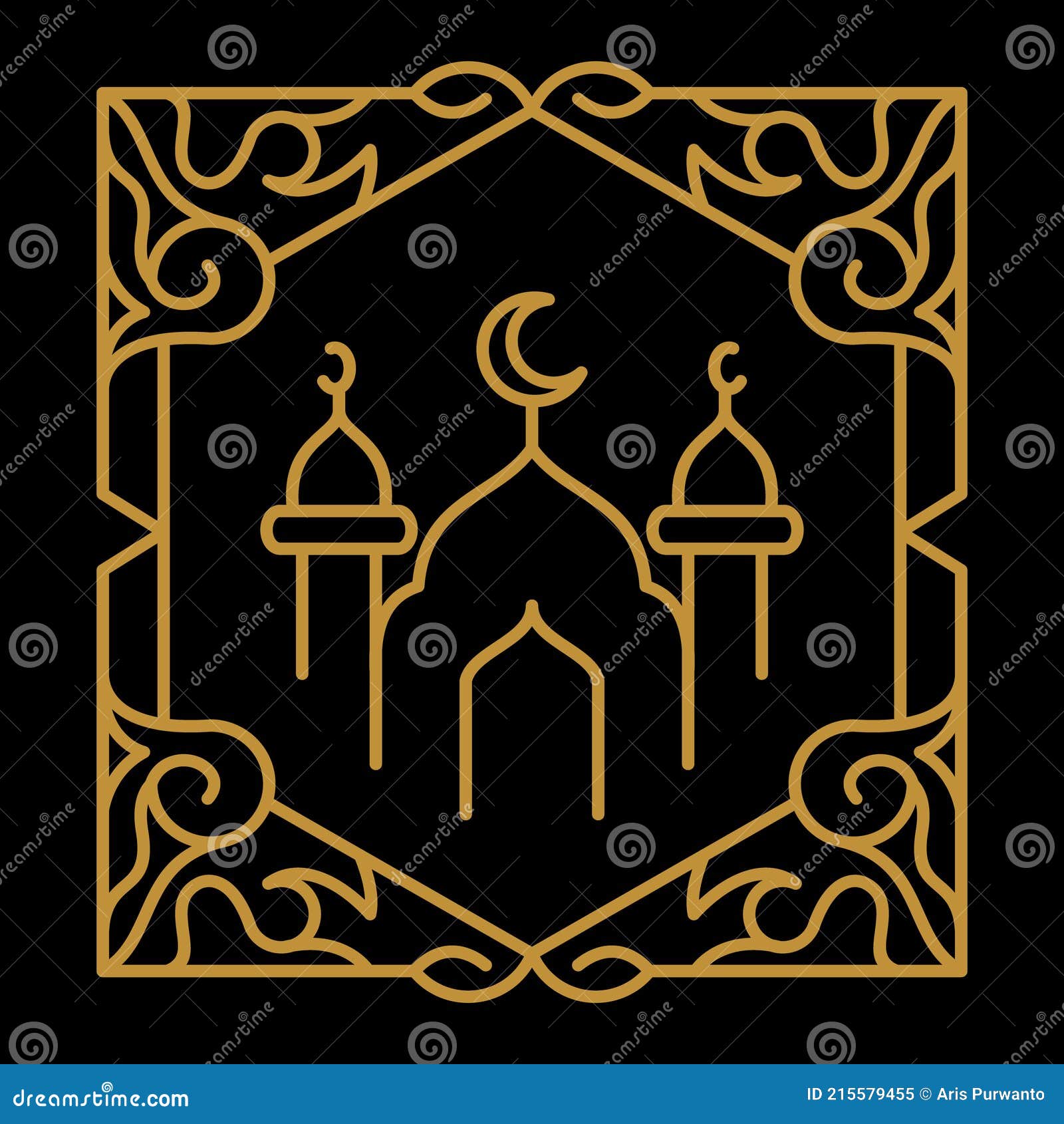 Mosque Combination and Frame in Color Gold Stock Vector - Illustration ...