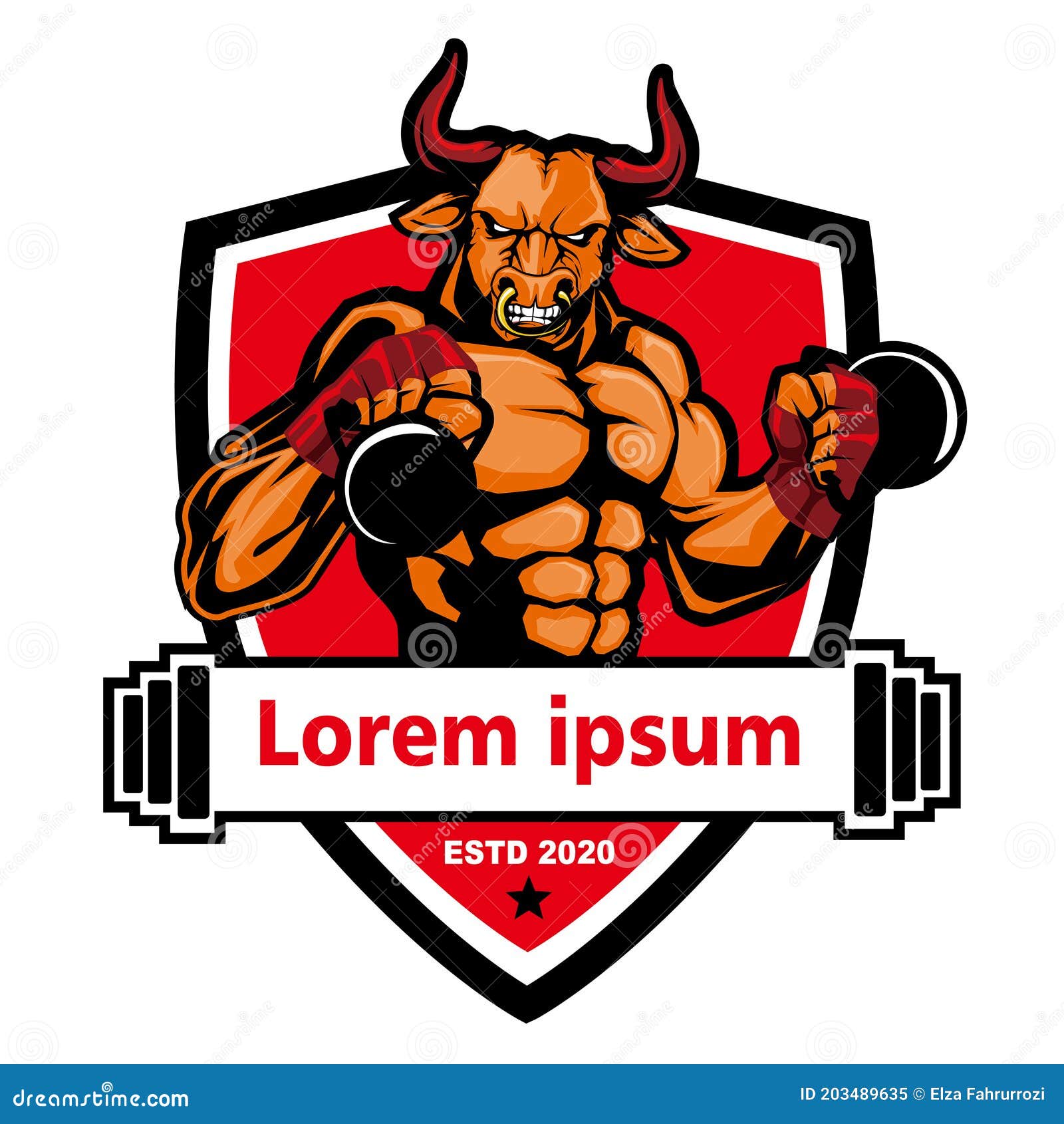 Bull gym logo cartoon stock vector. Illustration of biceps - 203489635