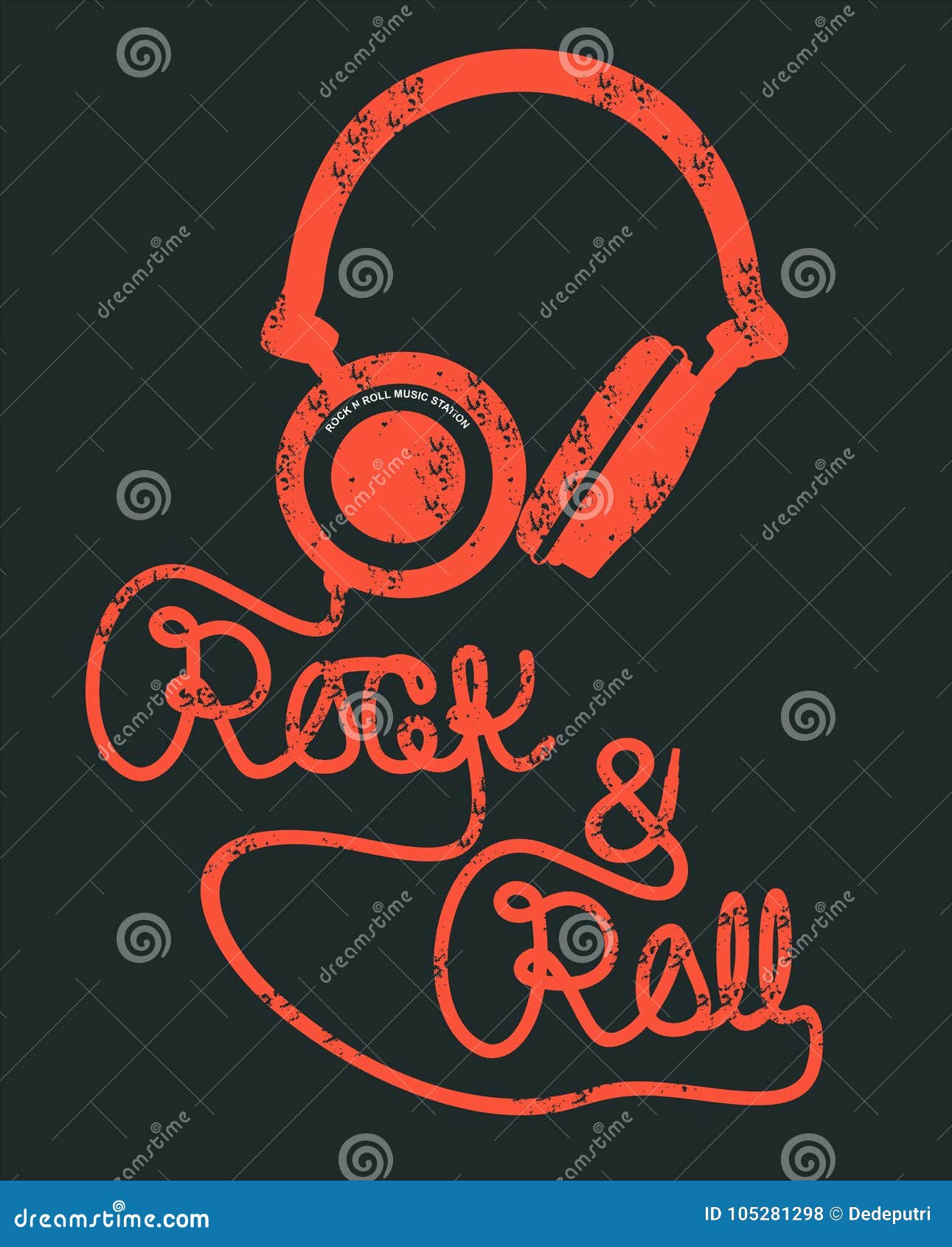 Vector Typography Headphone Rock and Roll Stock Vector - Illustration ...