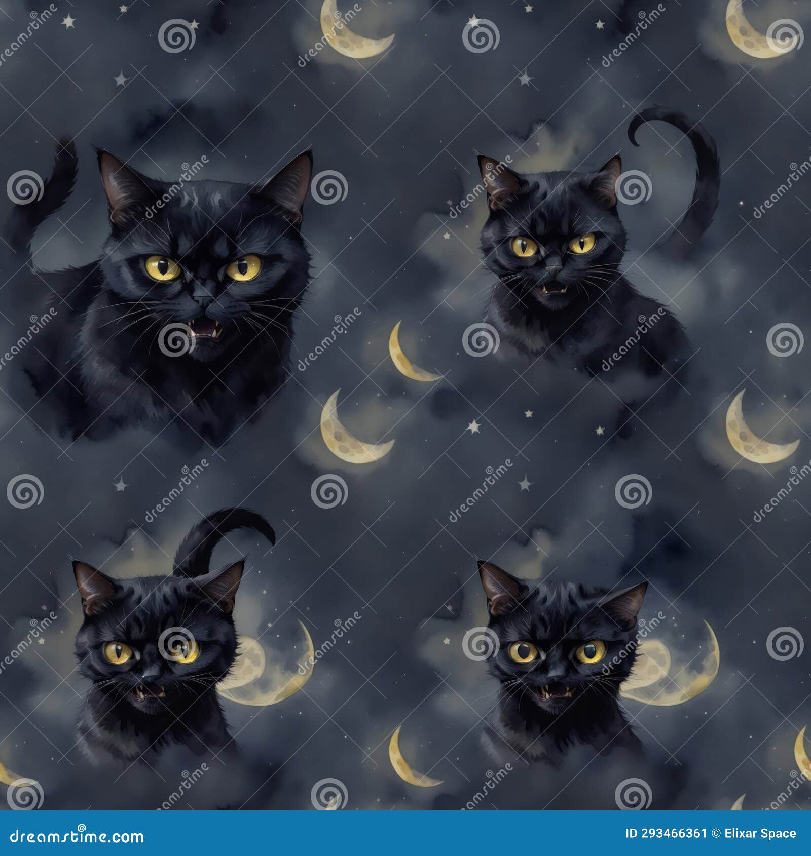 Angry Cuties - Seamless Halloween Pattern. Siamese Cats In A Witch Hats ...