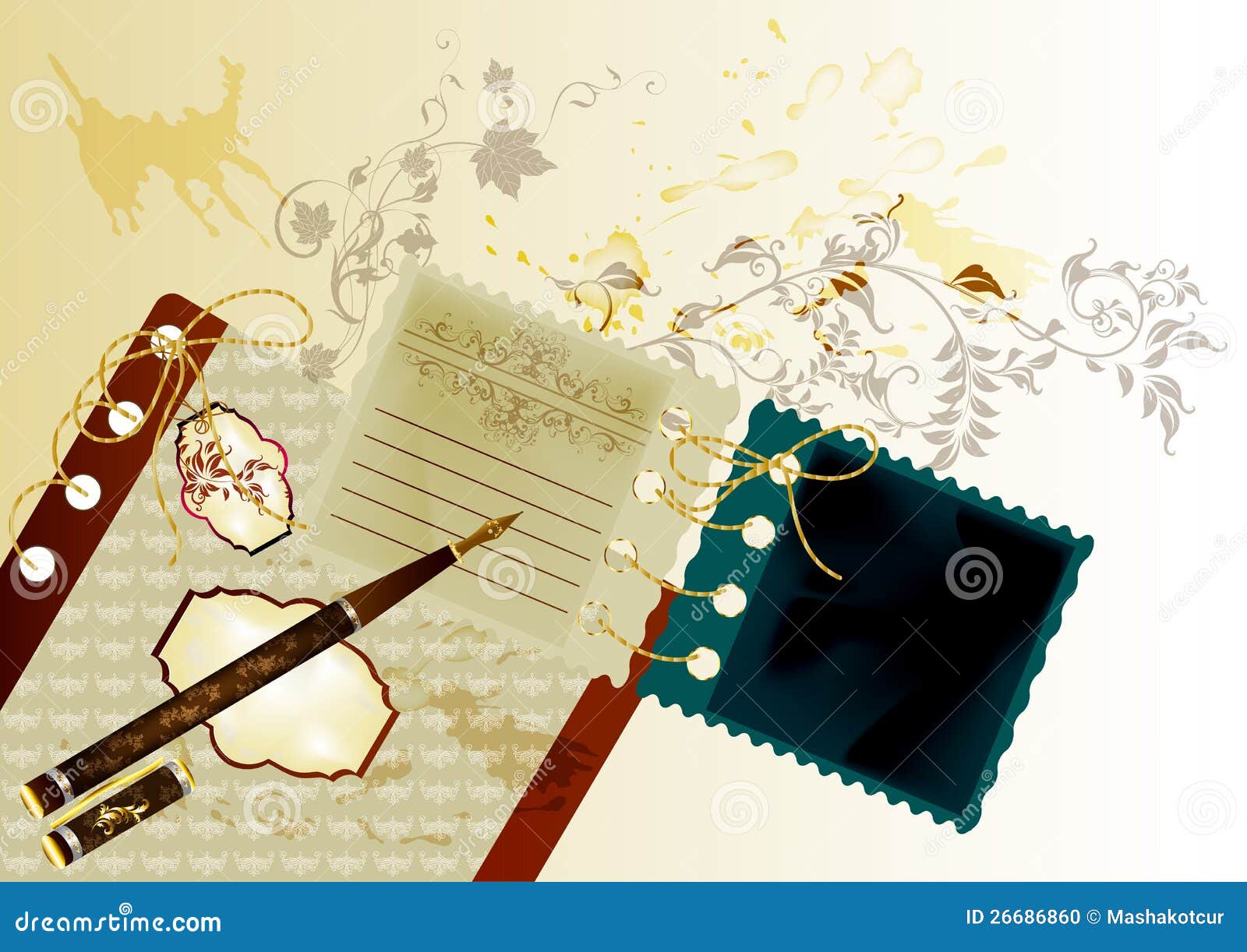 Design in Vintage Style with Note Book Stock Vector - Illustration of ...