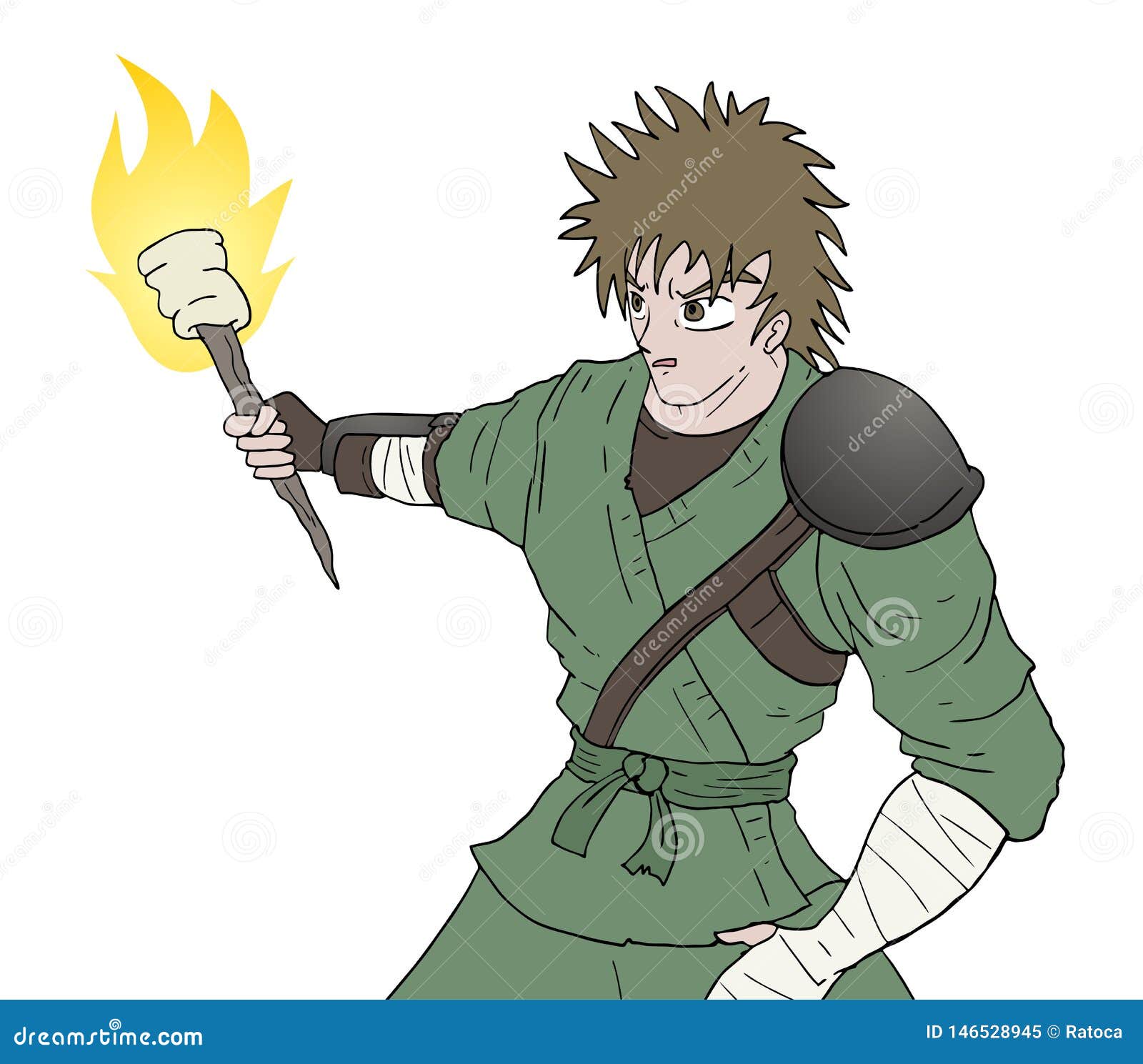 Design of Warrior with Torch Draw Stock Vector - Illustration of vector ...