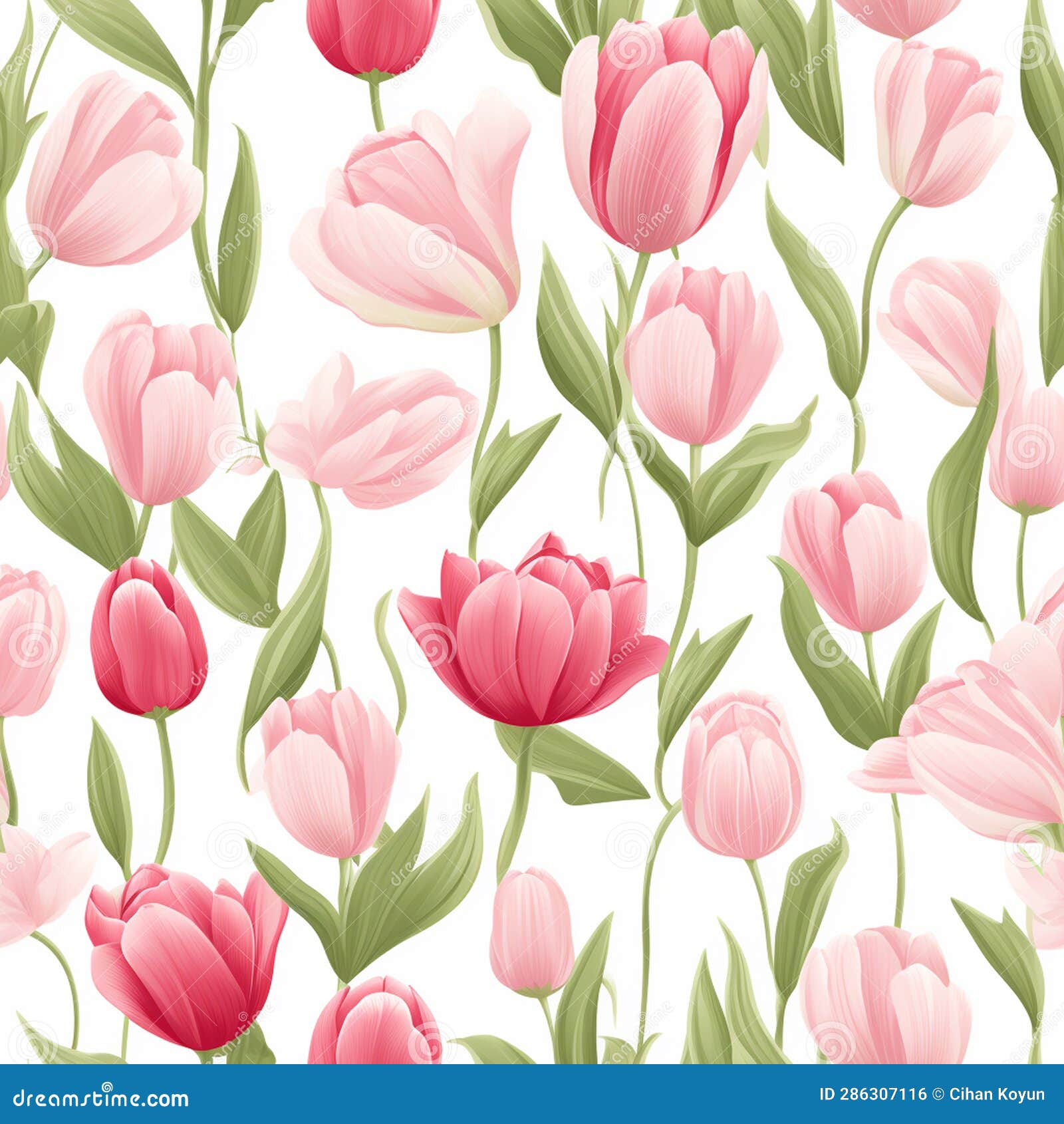 Design of Watercolored Seamless Blue Colorful Tulip Pattern with Leaves ...
