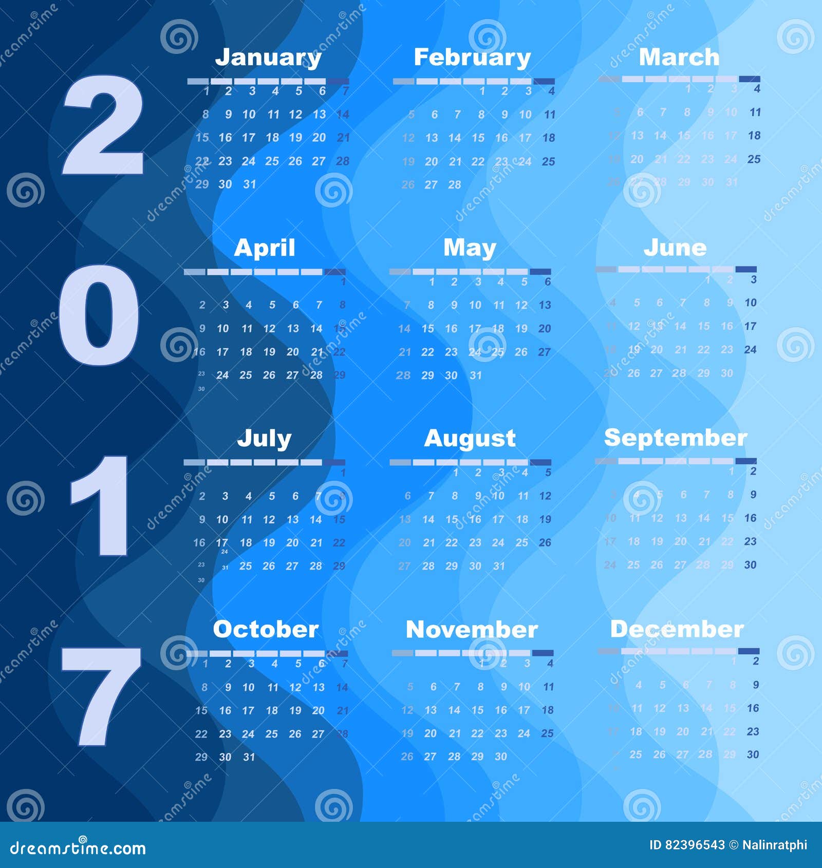 Design Wave 2017 Calendar Template Stock Vector - Illustration of ...