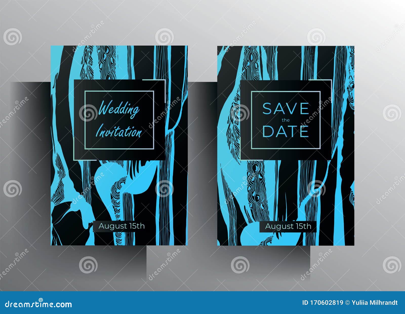Wedding Invitation Design Card Set. Hand Drawn Graphic Turquoise ...