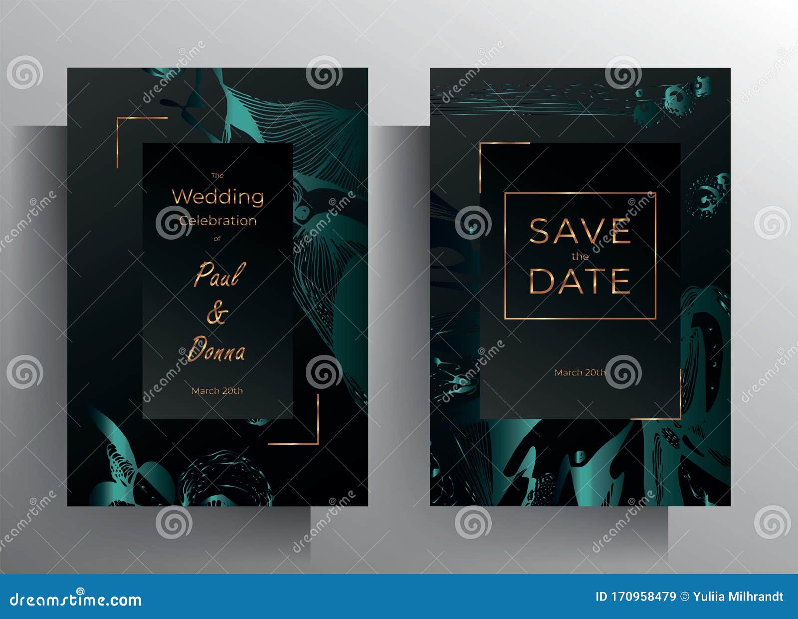 Wedding Invitation Design Template Card Set. a Turquoise Pattern on a ...