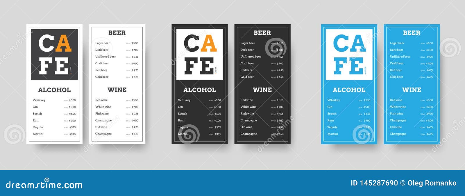 Design White, Black and Blue Vector Menu Format DL for Cafes and ...