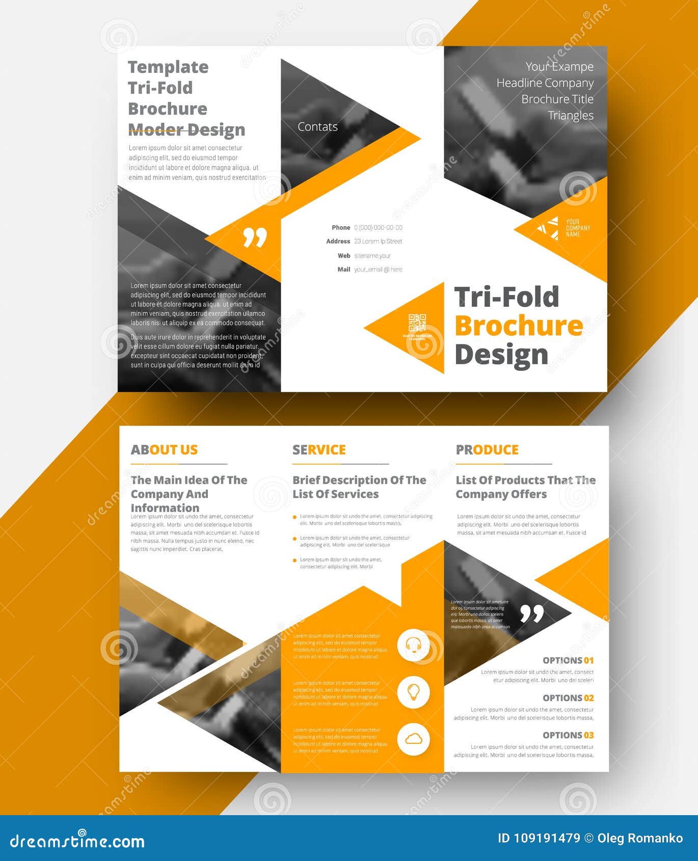 Design a White Vector Tri-fold Brochure with Yellow Triangles for ... Design a White Vector Tri-fold Brochure with Yellow Triangles for ...
