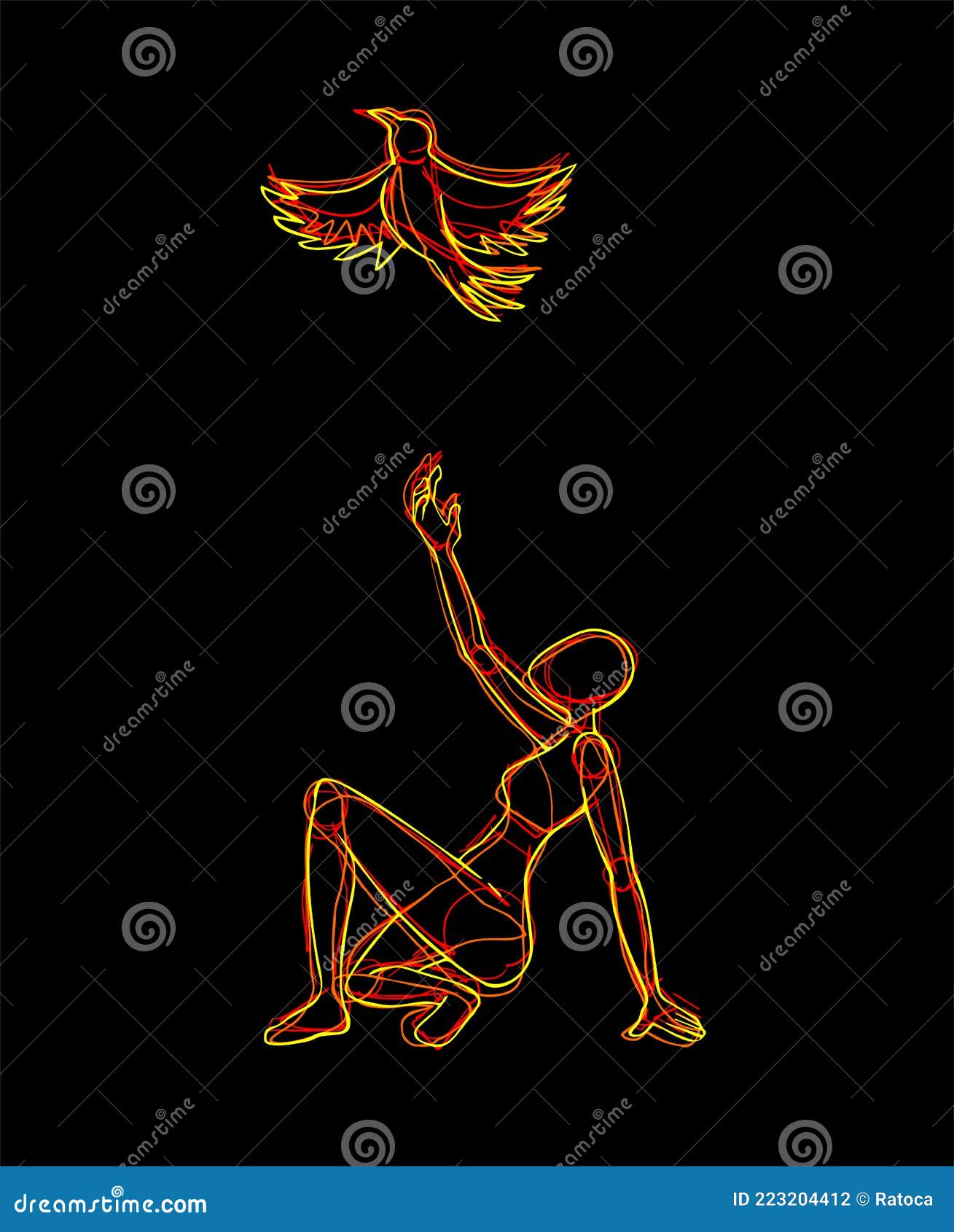 Design of Woman and Phoenix Stock Vector - Illustration of tribal ...