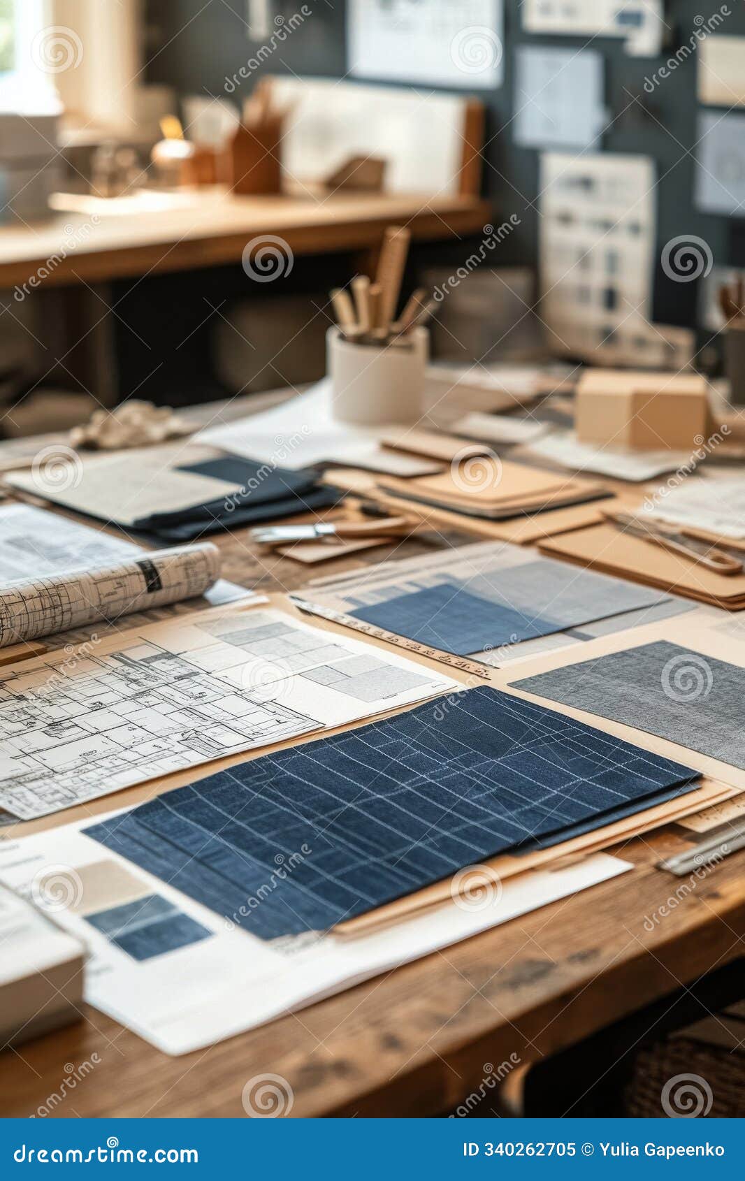 Design Workspace Featuring Color Swatches and Architectural Blueprints ...