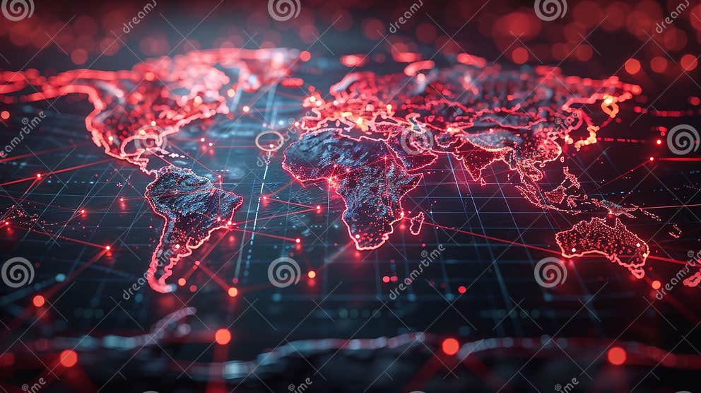 Design of a World Map with Digital Communication Lines Linking ...