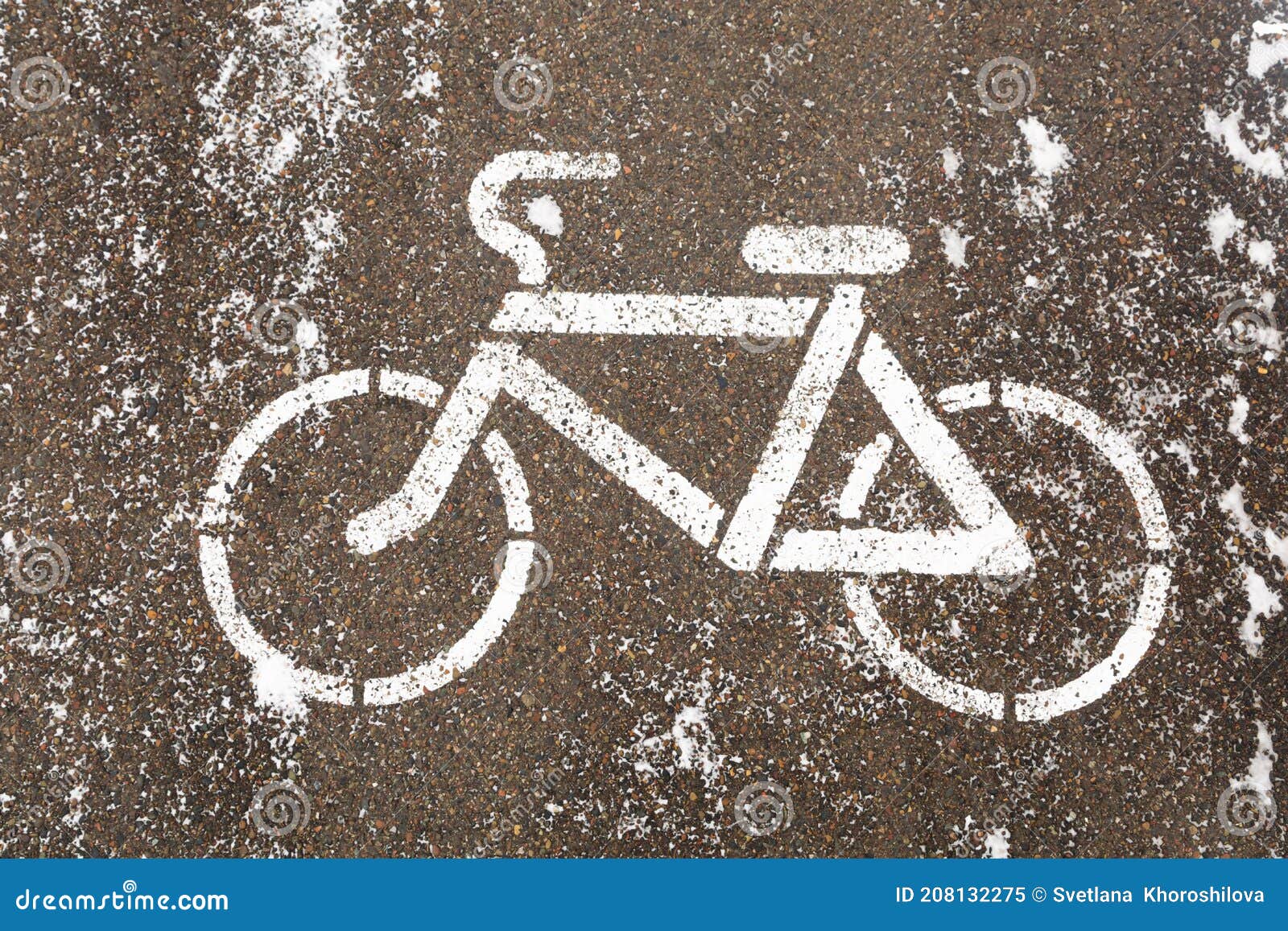 A Designated Cycle Path in Winter. the Bicycle Sign is Painted on the ...