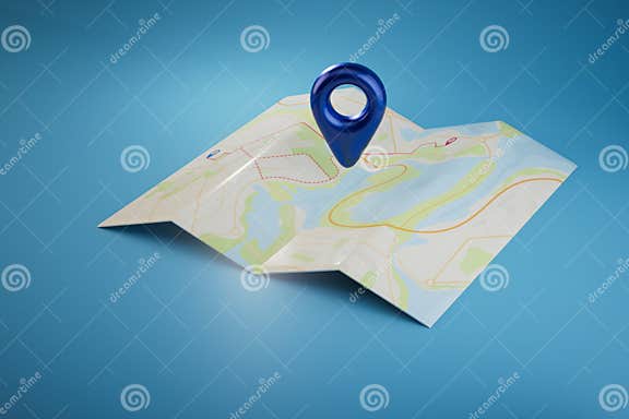 Designation of the Location on the Map. Map with a Blue GPS Point on a ...