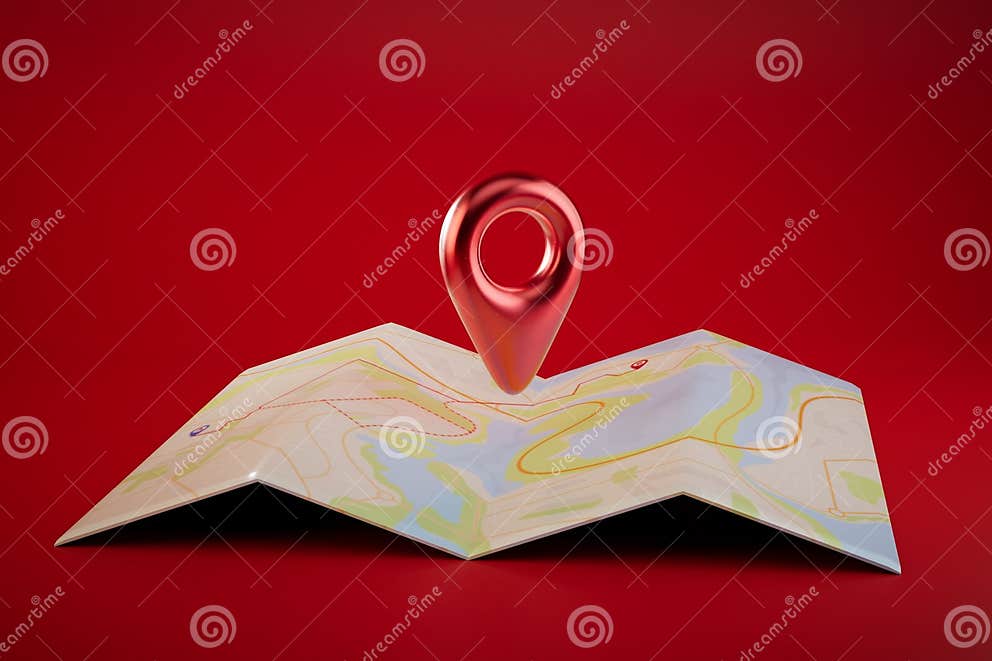 Designation of the Location on the Map. Map with a Red GPS Point on a ...