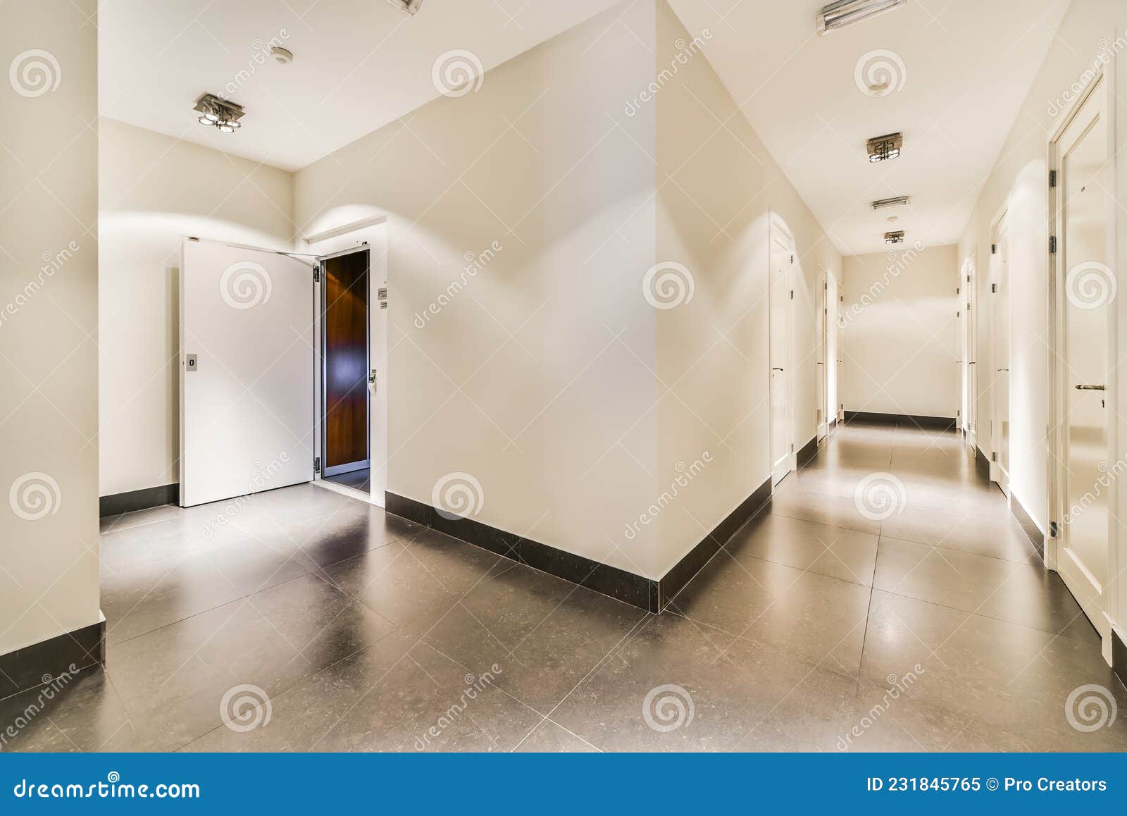 Long corridor design stock image. Image of style, residential - 231845765