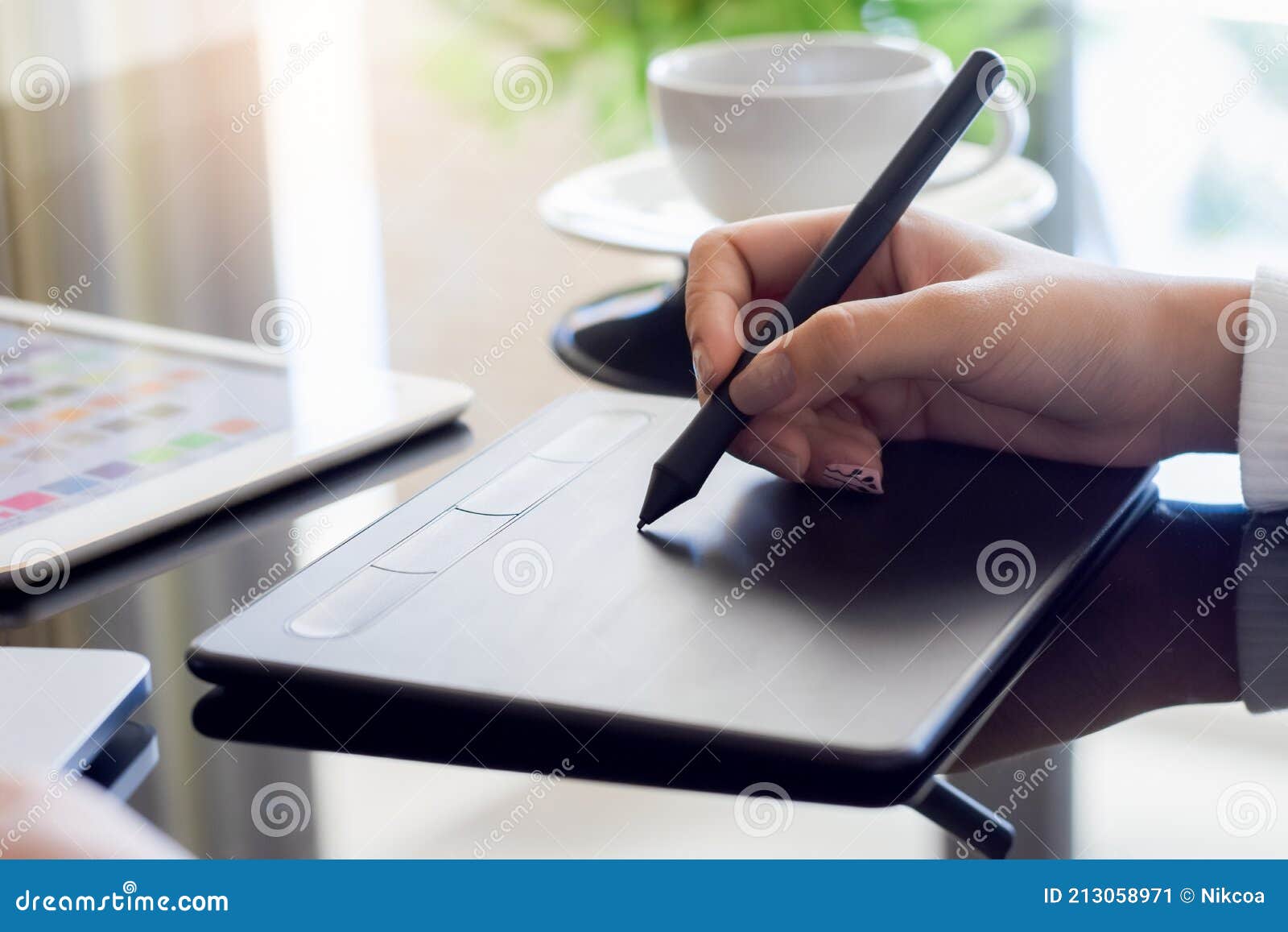 Young Artist Graphic Designer Hand Drawing on Digital Tablet by Using ...