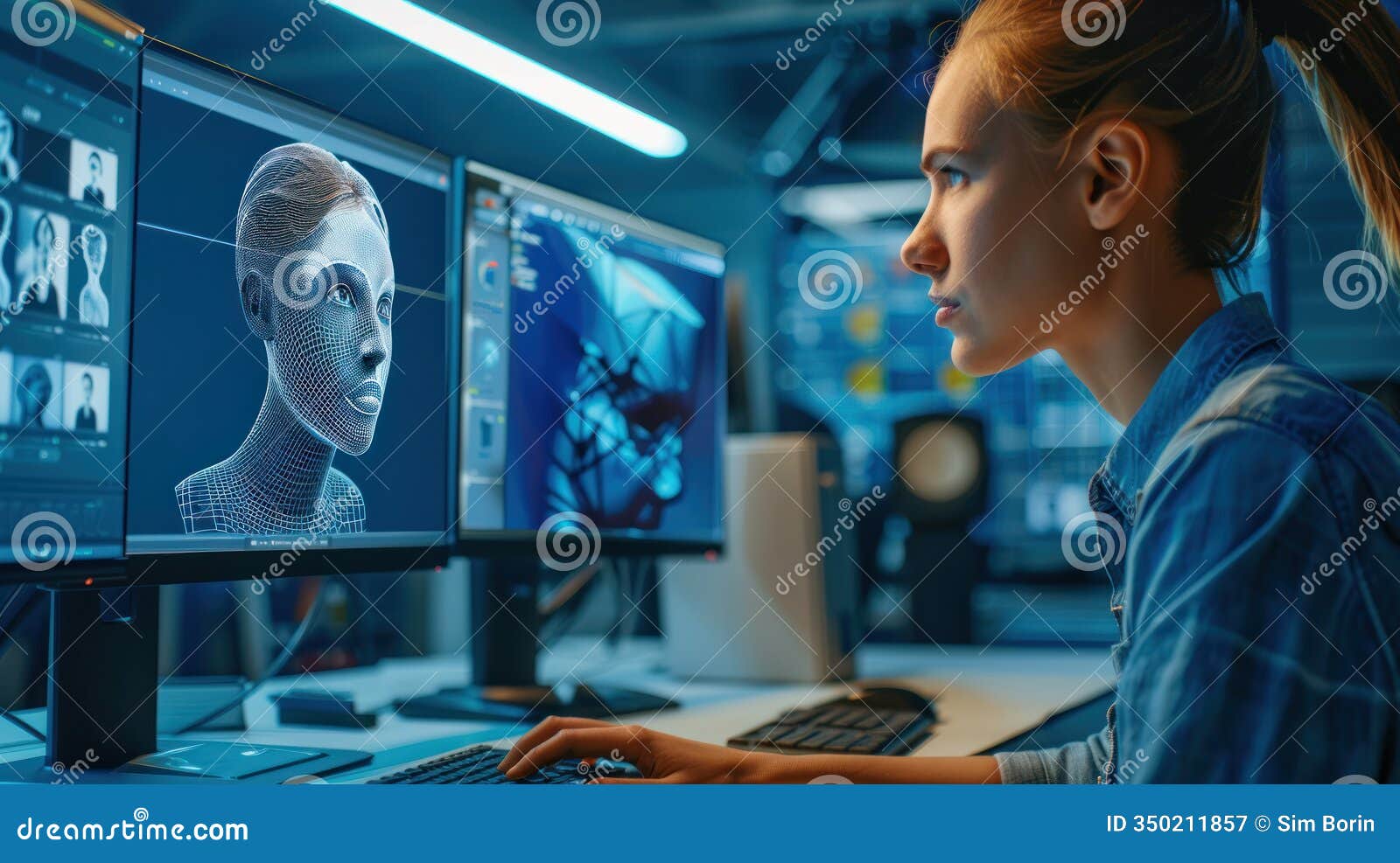 A Designer Adjusting Textures and Colors on a 3D Avatar Model Stock ...