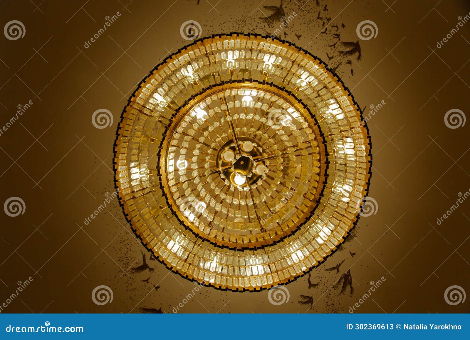 Designer Chandelier with Light Bulbs,on the Ceiling,bottom View Stock ...
