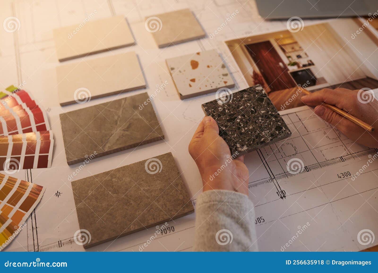 Designer Choosing Floor Tiles Stock Photo - Image of project, sample ...