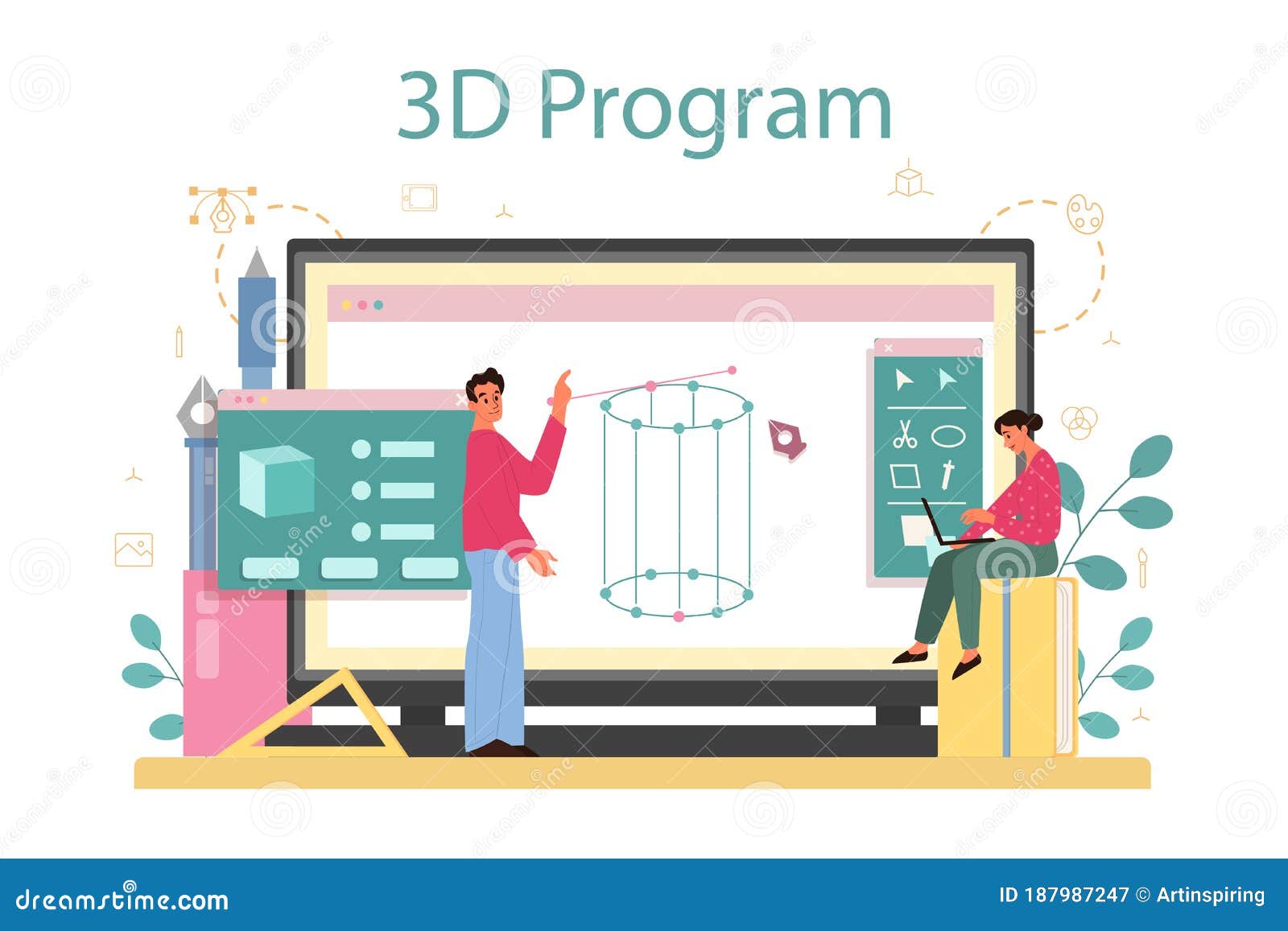 Designer 3D Modeling Concept. Digital Drawing with Electronic Tools ...