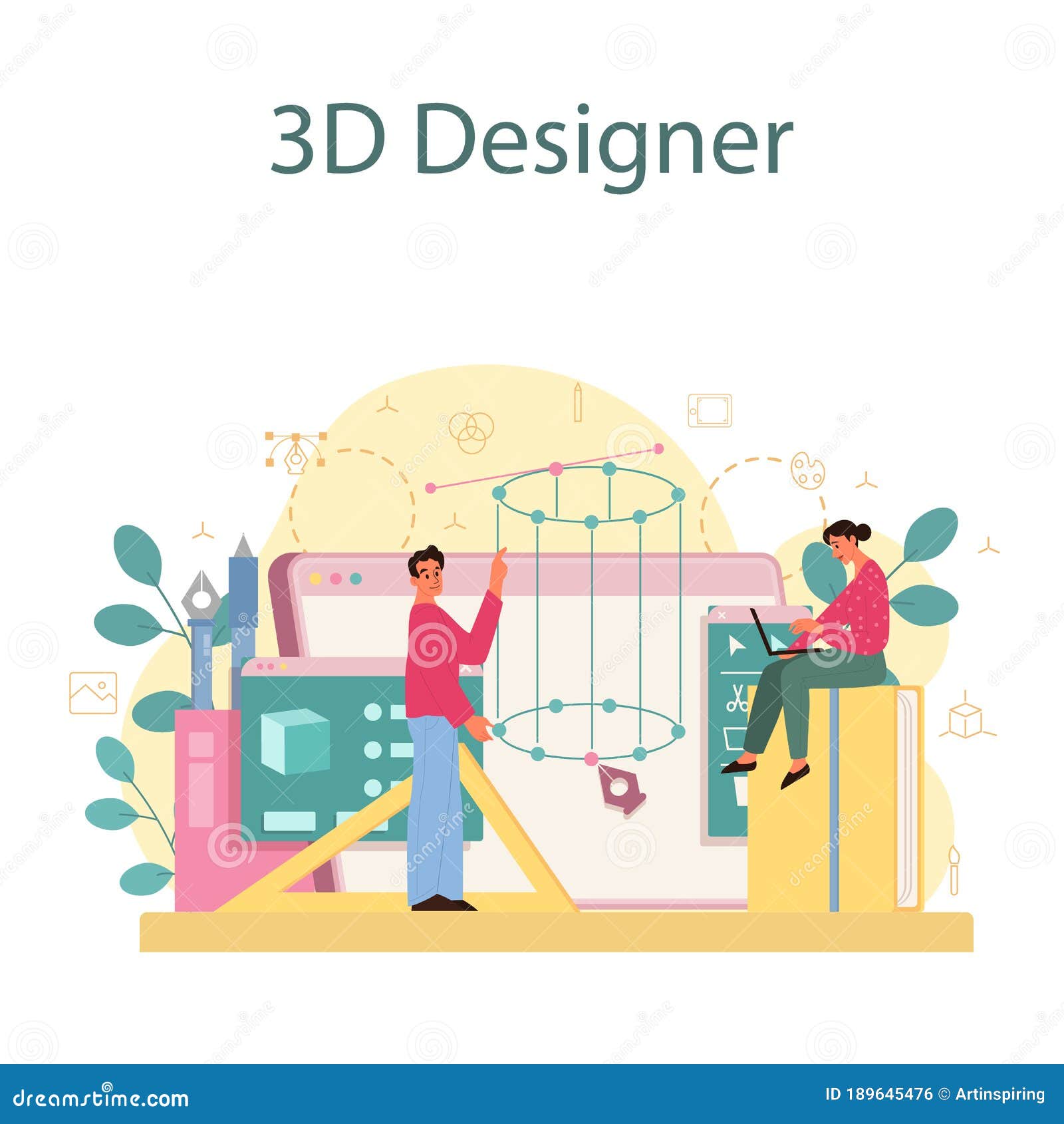 Designer 3D Modeling Concept. Digital Drawing with Electronic Tools ...