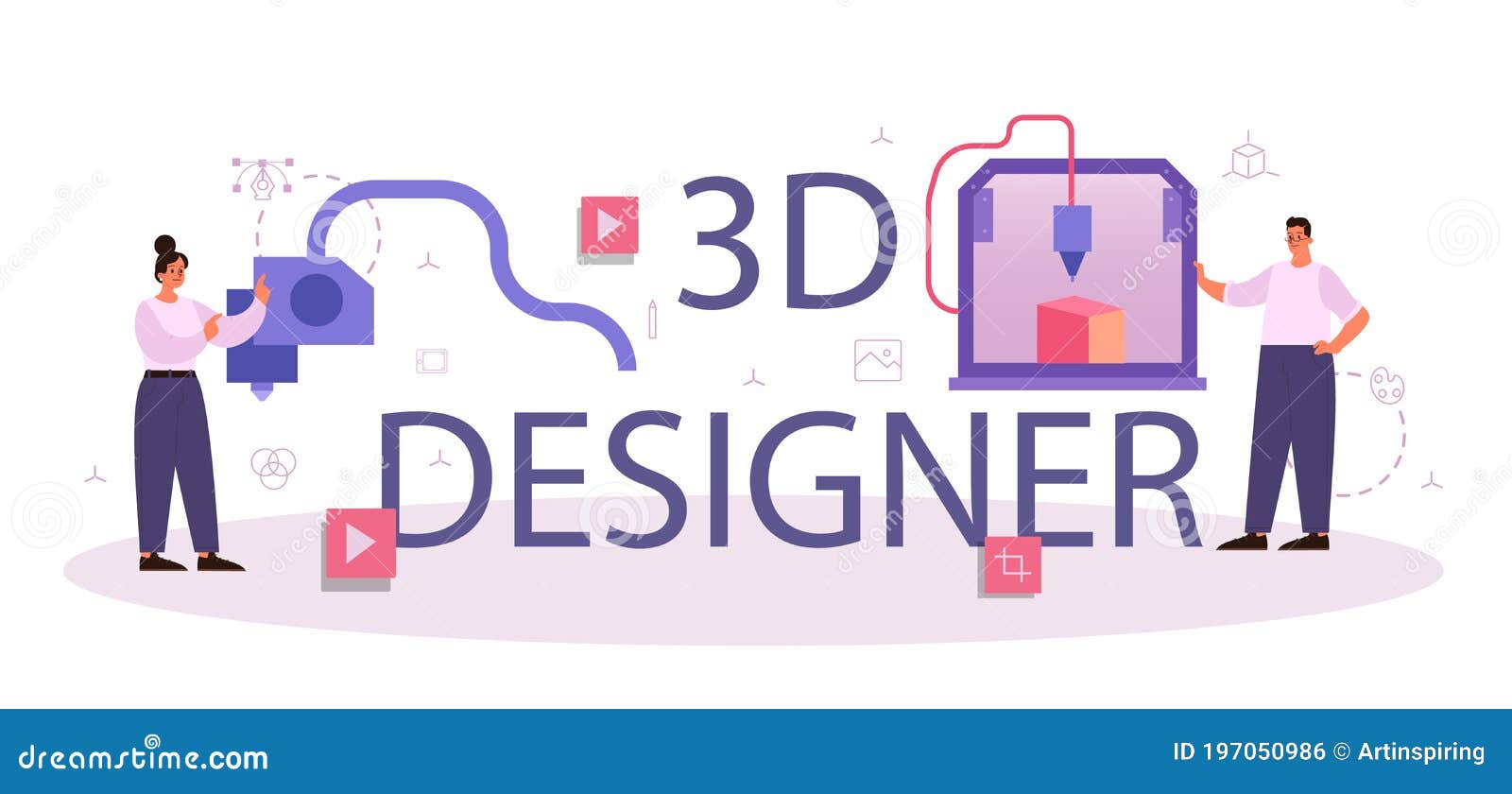 Designer 3D Modeling Typographic Header. Digital Drawing with ...