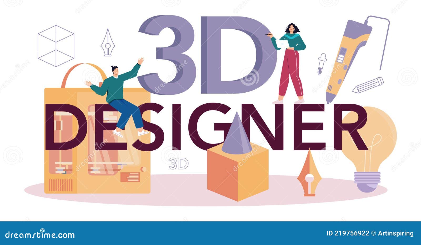 Designer 3D Typographic Header. Digital Drawing with Electronic Tools ...