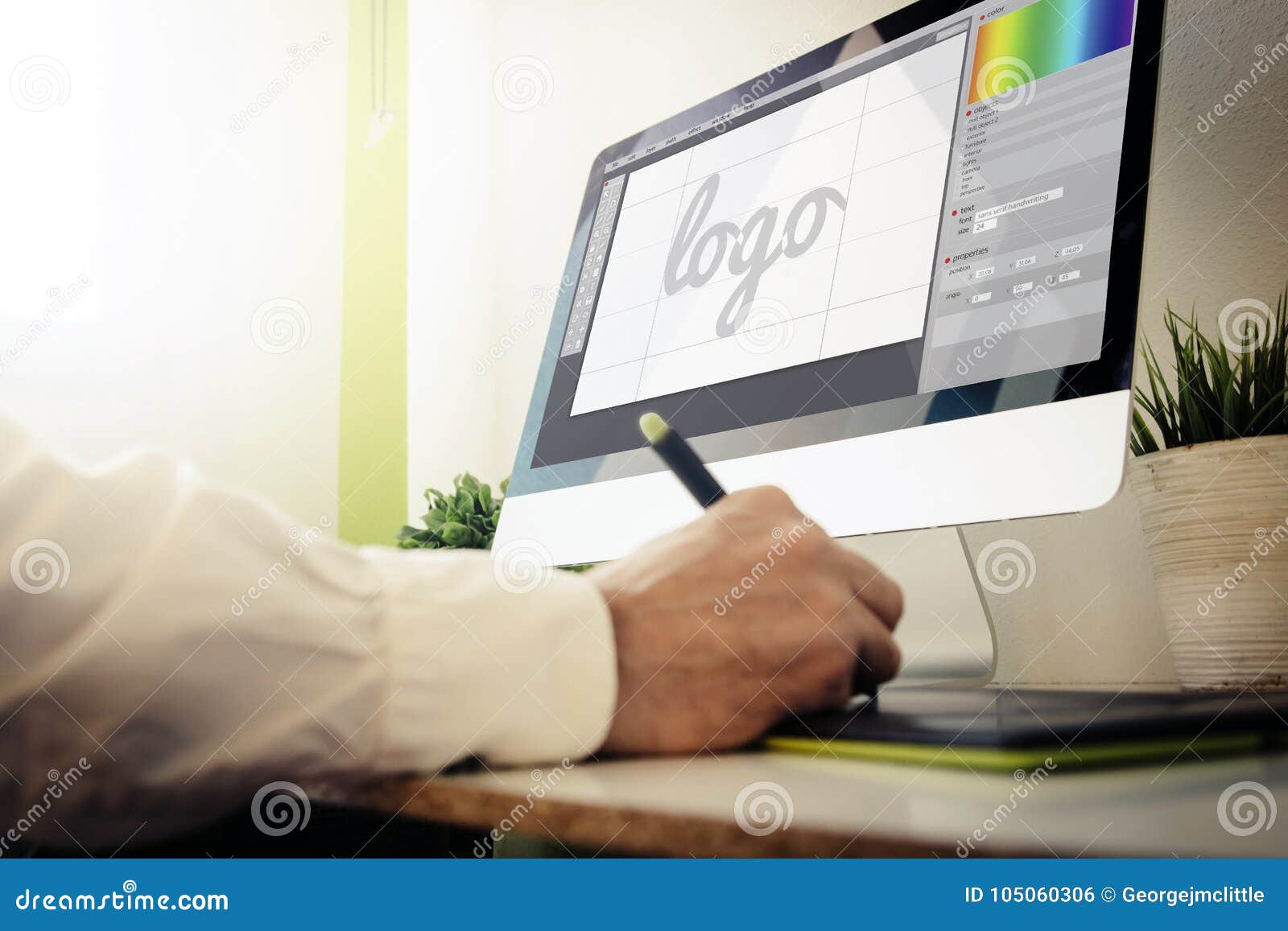 Designer designing a logo stock illustration. Illustration of designer ...