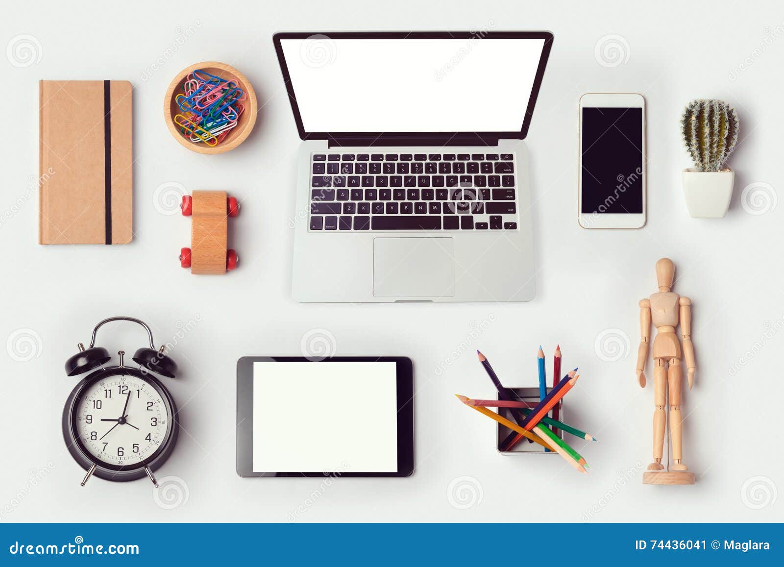 Designer Desk Objects Mock Up Template with Laptop Computer for ...