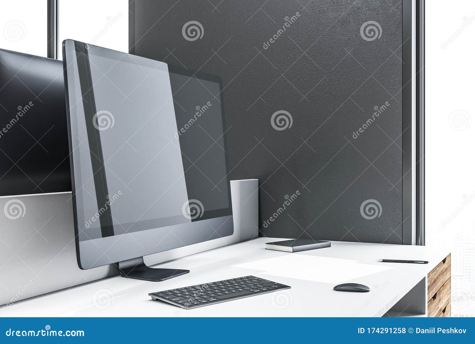 Designer Desktop with Empty Computer Screen Editorial Stock Photo ...