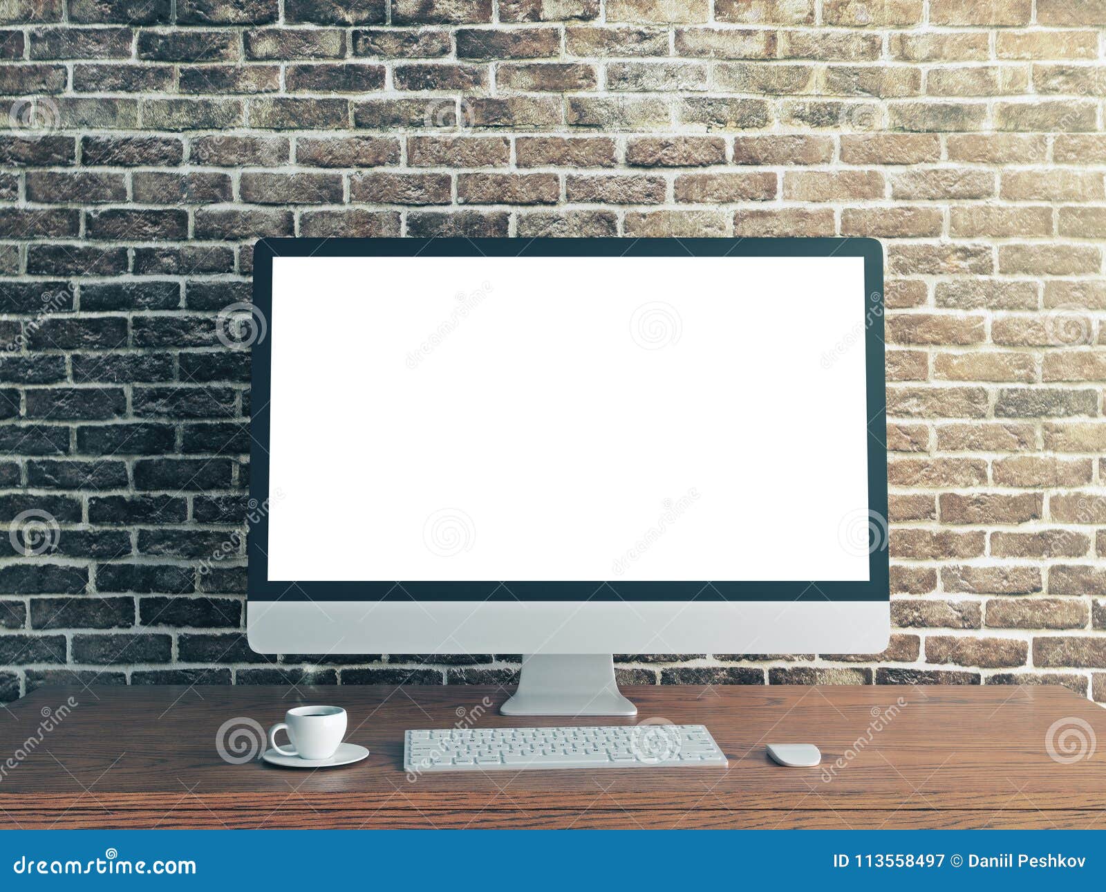 Designer Desktop with Empty White Computer Editorial Photography ...