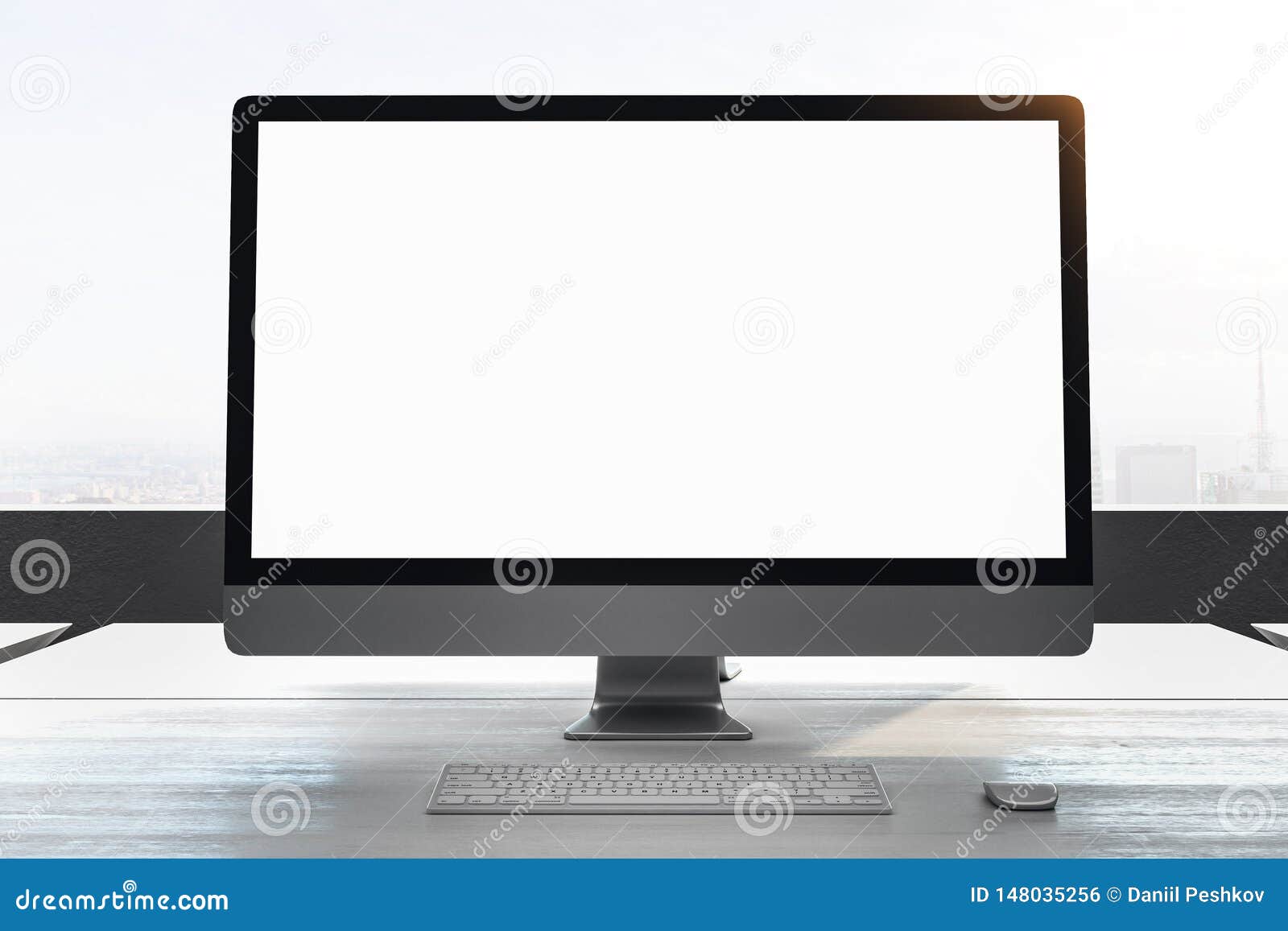 Designer Desktop with Empty White Computer Editorial Photo ...