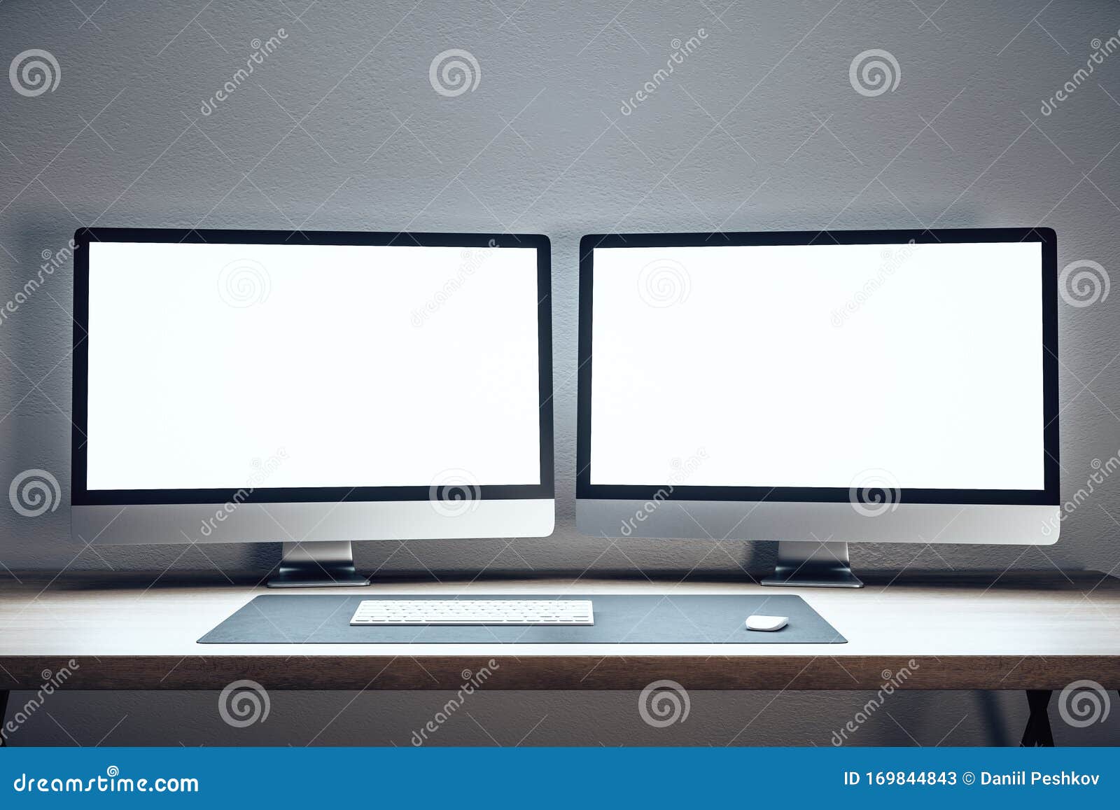 Designer Desktop with Two Empty Computer Monitor Stock Illustration ...