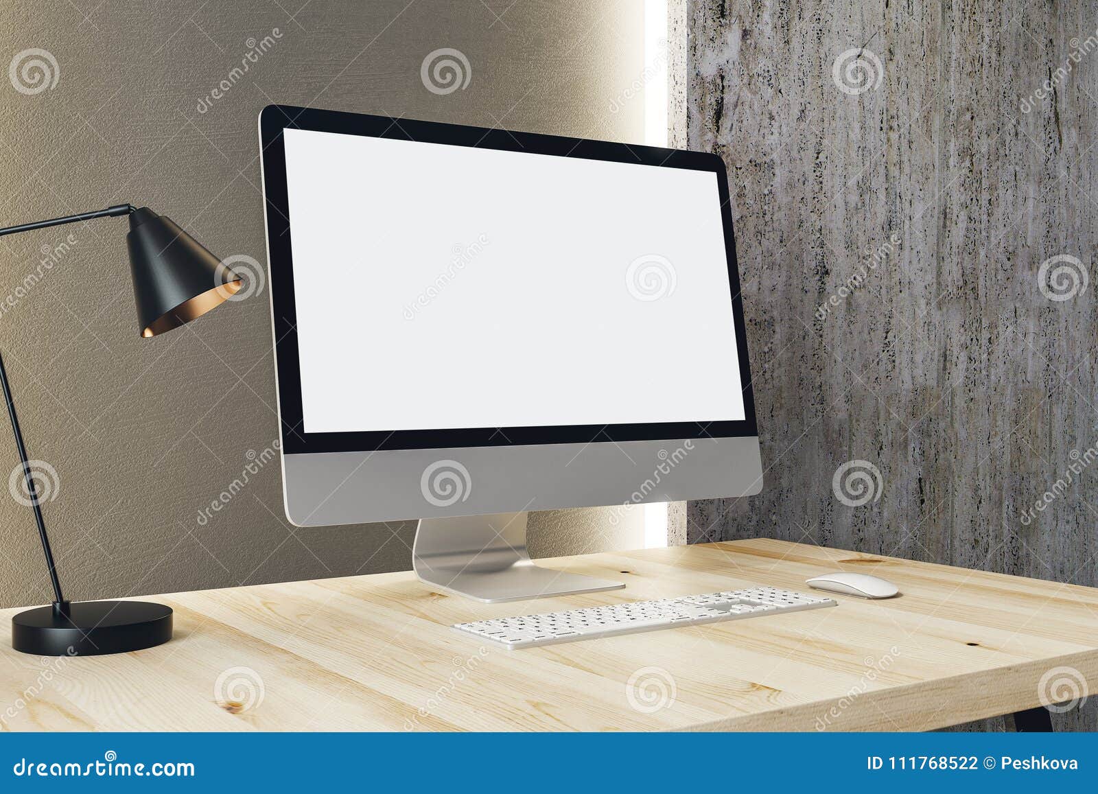 Designer Desktop with White Computer Stock Photo - Image of device ...