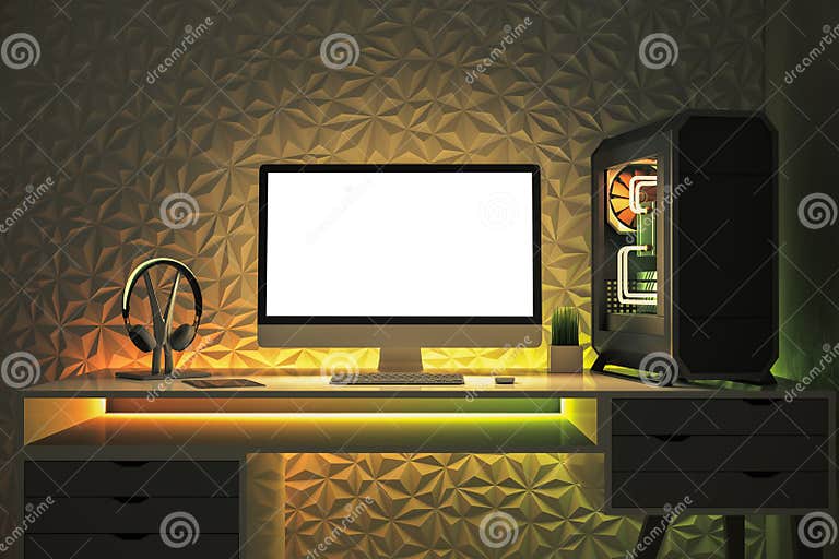 Designer Desktop with White Computer Screen Stock Illustration ...