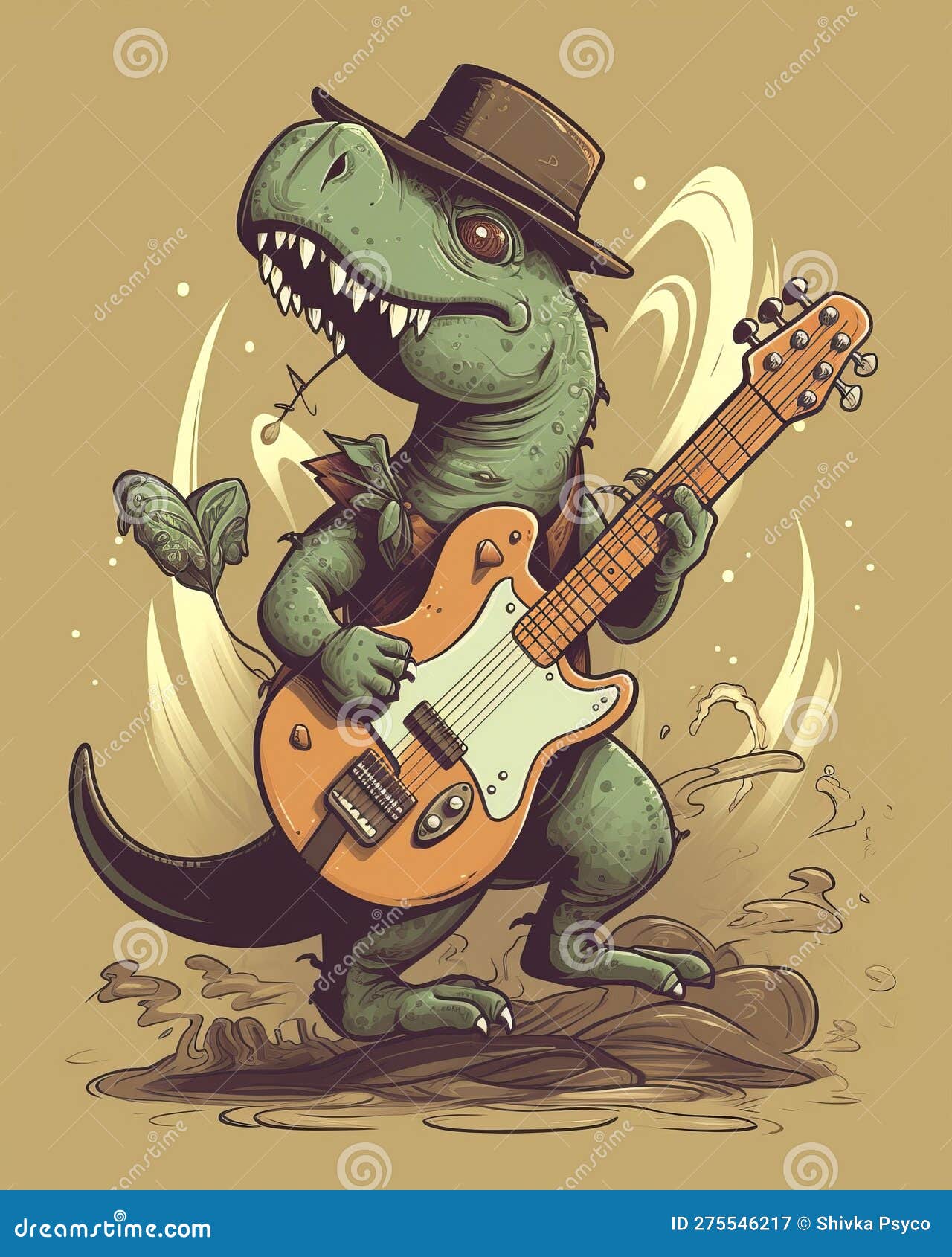 A Designer Dinosaur in Hat Playing Guitar Generative AI Stock ...