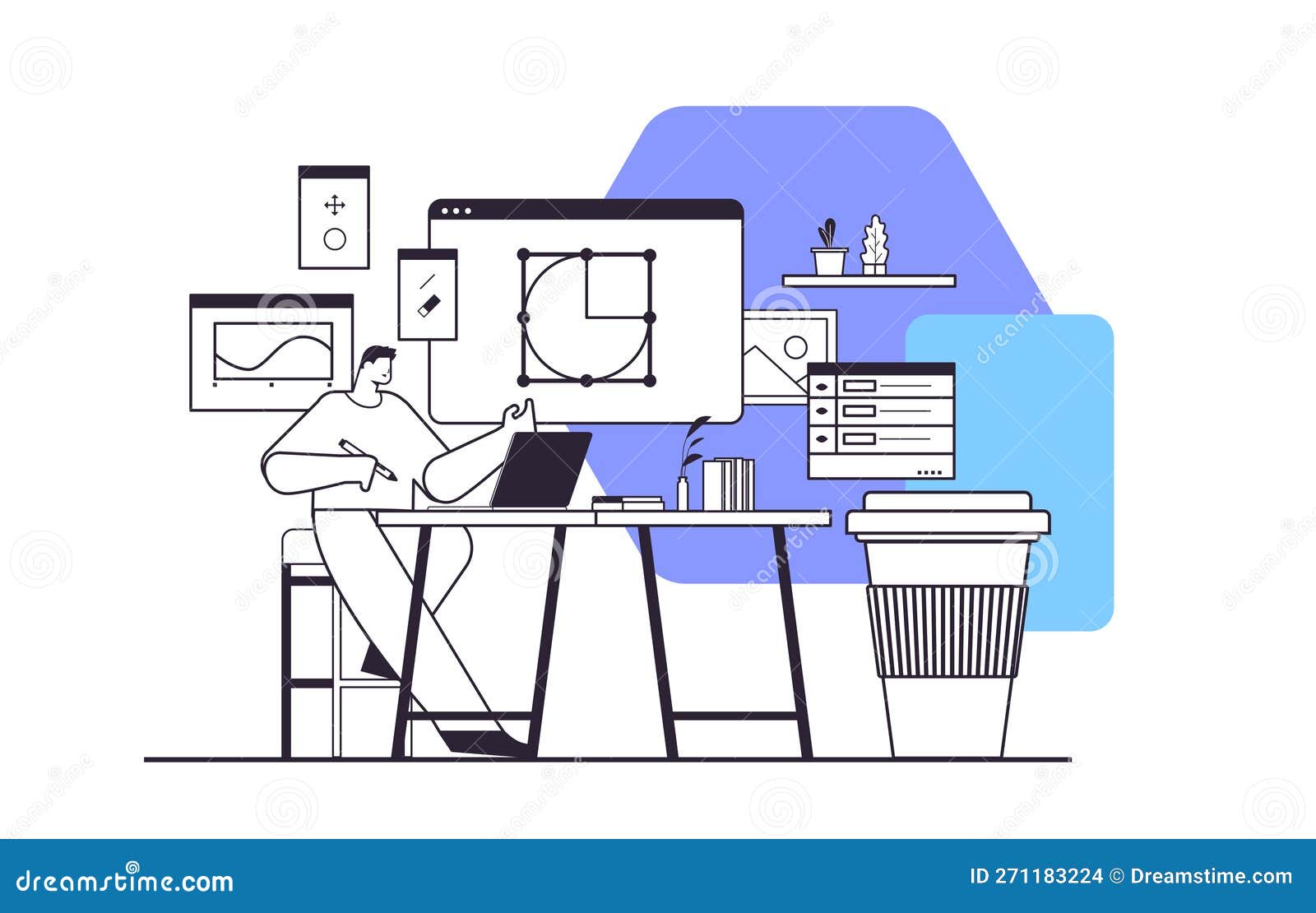 Designer Drawing with Pen in Graphic Editor Man Creating Website User ...