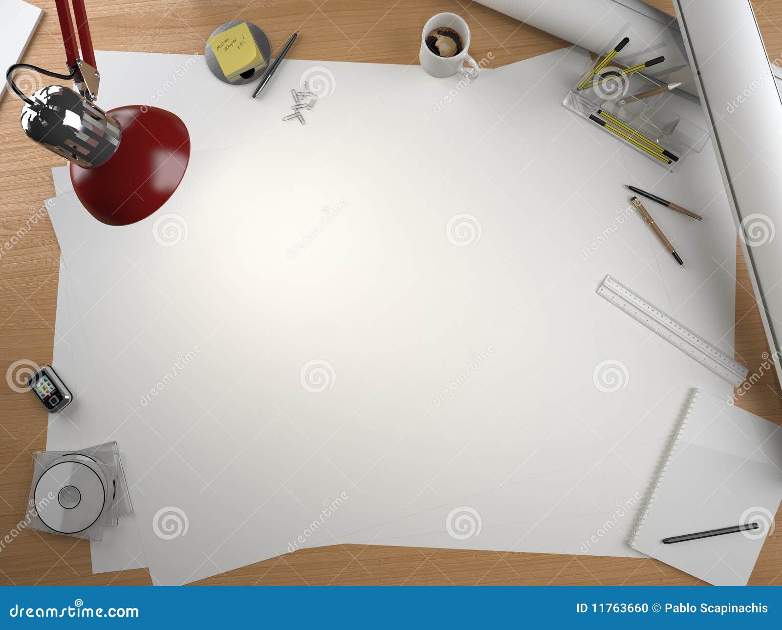 Designer drawing table stock illustration. Illustration of coffee ...