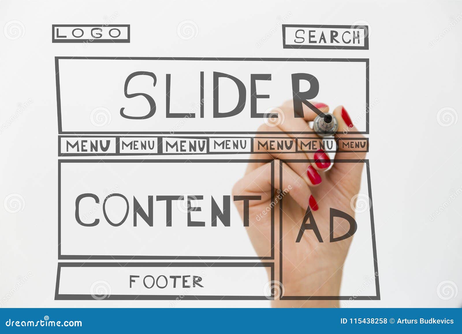 Designer Drawing Website Development Wire Frame. Structure of Web Page ...