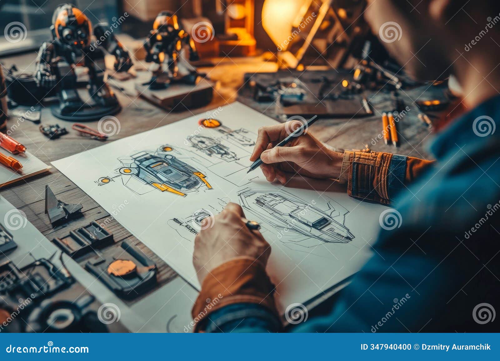 A Designer Engaged in Animation Design Development, Drawing, Sketching ...